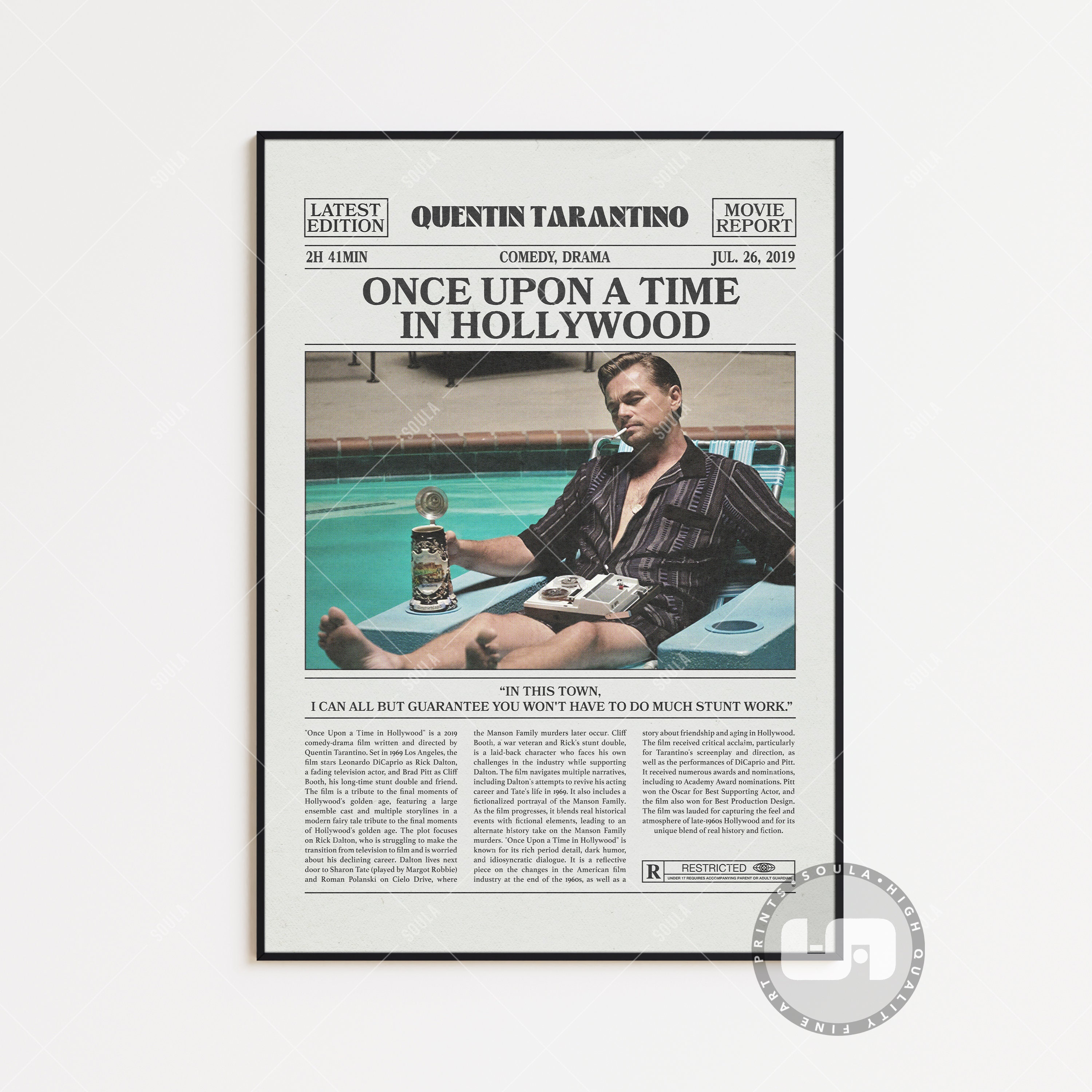 POSTER Once Upon a Time in Hollywood Poster, Quentin Tarantino, Movie Poster, Retro Newspaper ...