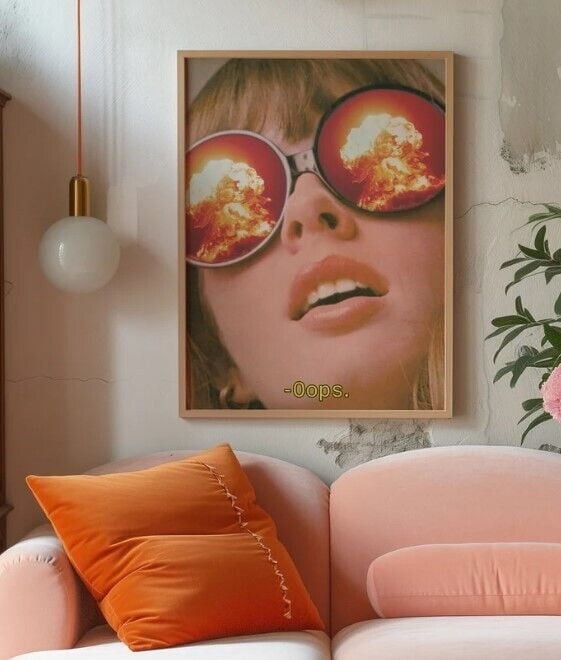 POSTER Oops Art Print | Surreal Fire Explosion 70s Retro Woman Cheeky ...