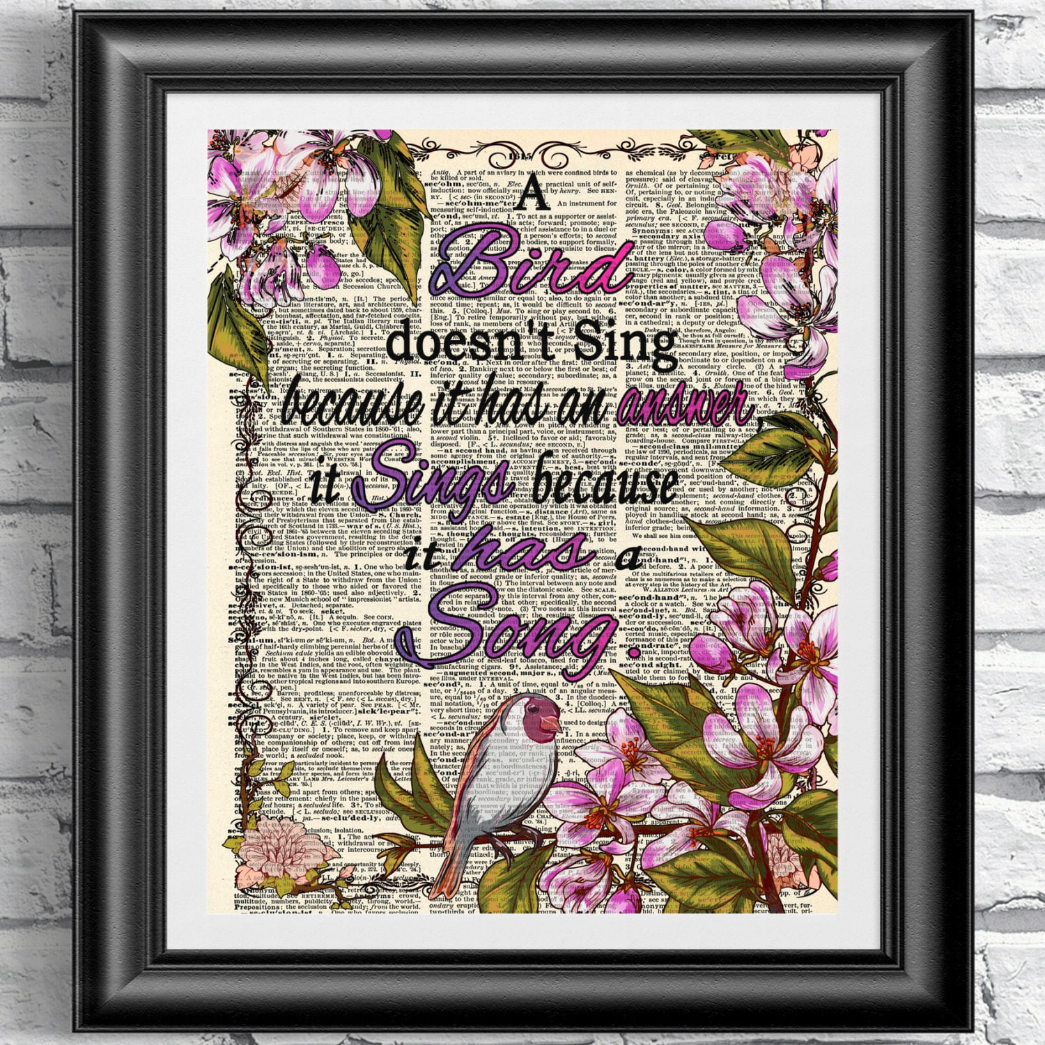 POSTER Original art print on antique book page. Artwork printed on old ...