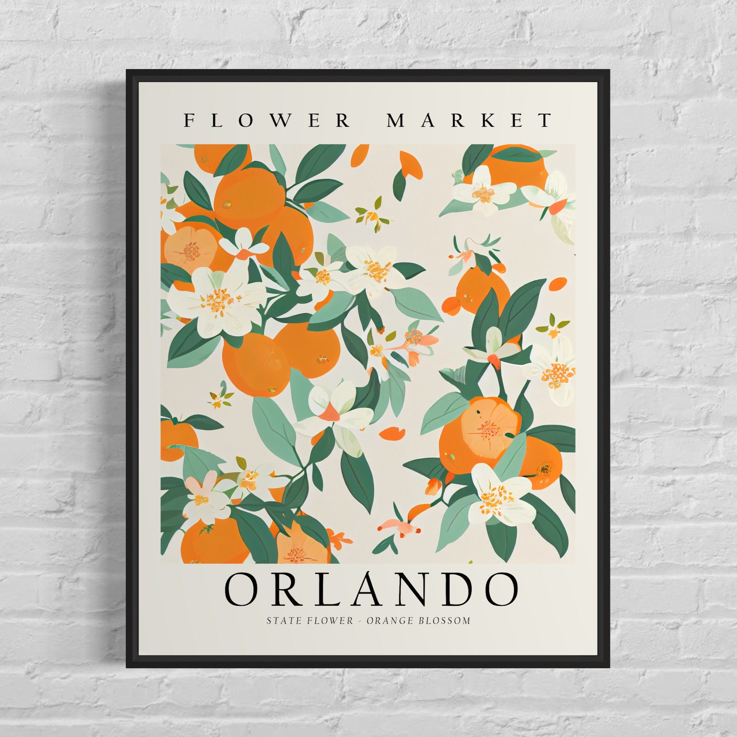 POSTER Orlando Florida Flower Market Art Print, Orlando Flower, Orange ...