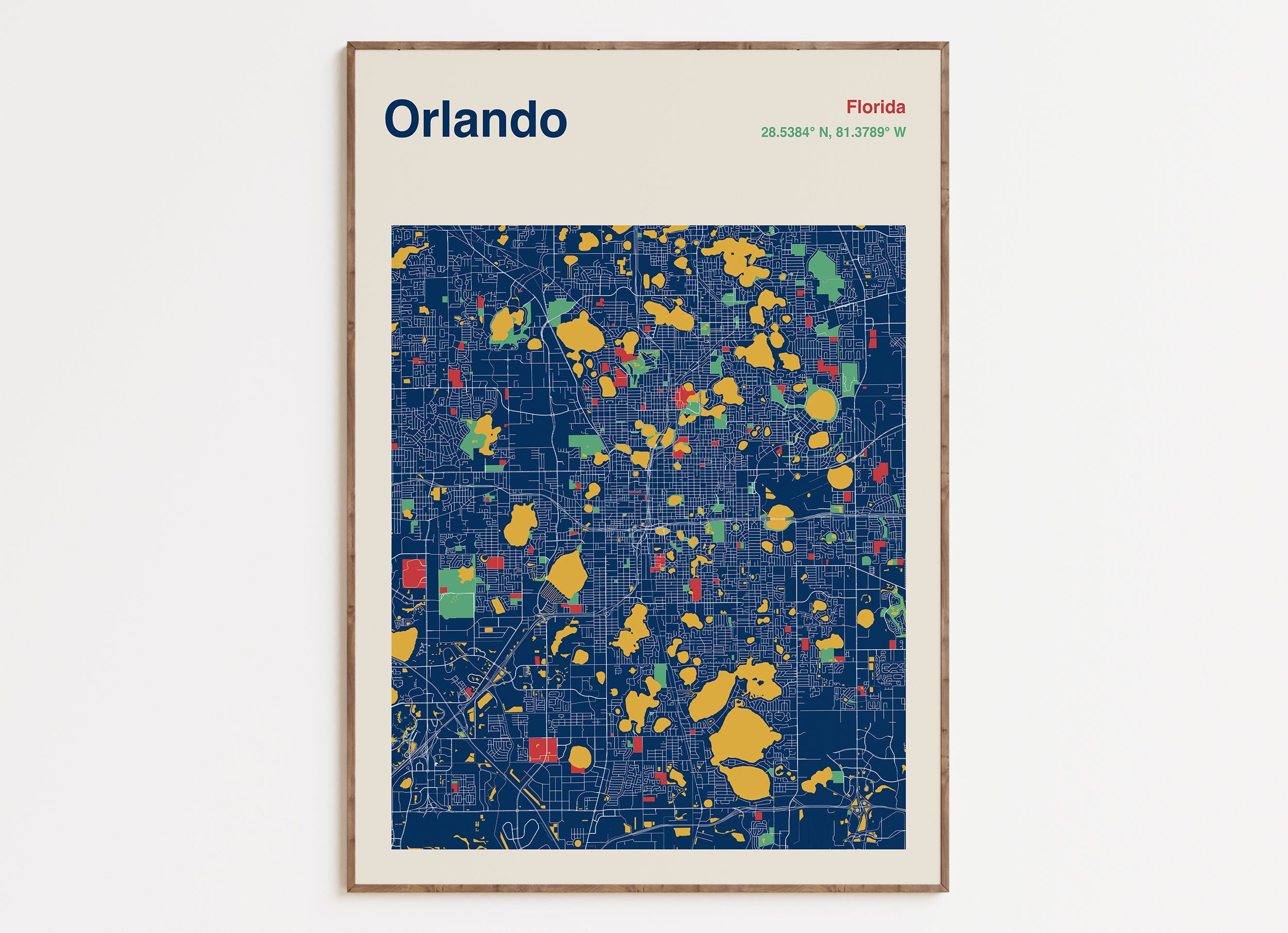 POSTER Orlando Florida Map Print, Orlando Map Poster, Colour Map Of ...