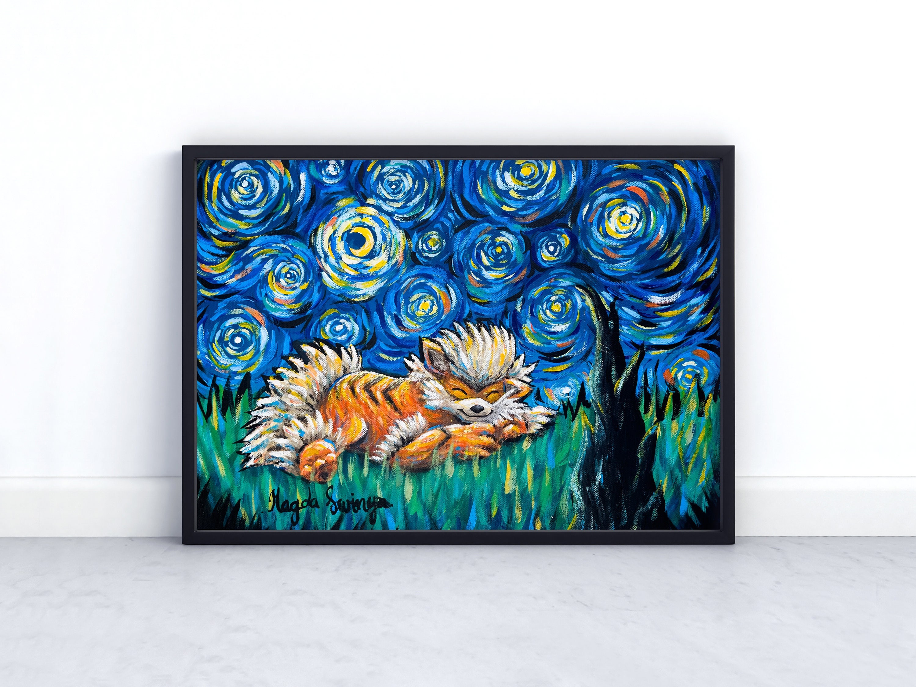 POSTER POSTER of Arcanine Starry Night Pokemon painting - Pokemon print ...