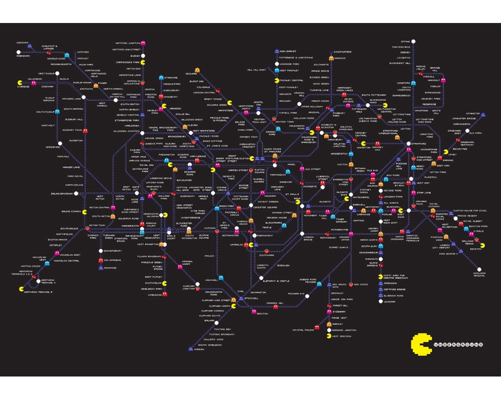 POSTER Pac Man London Underground Tube Map A4 A3 A2 A1 A0 Poster Print ...