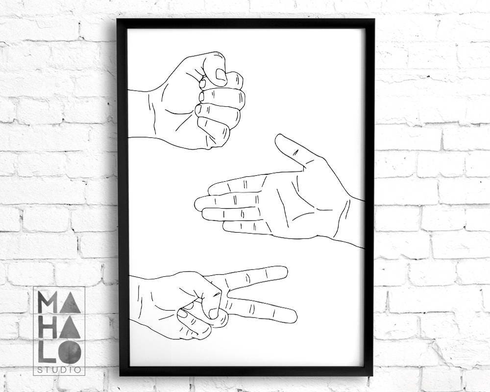 POSTER Paper Scissors Rock printable wall art minimal black and white ...