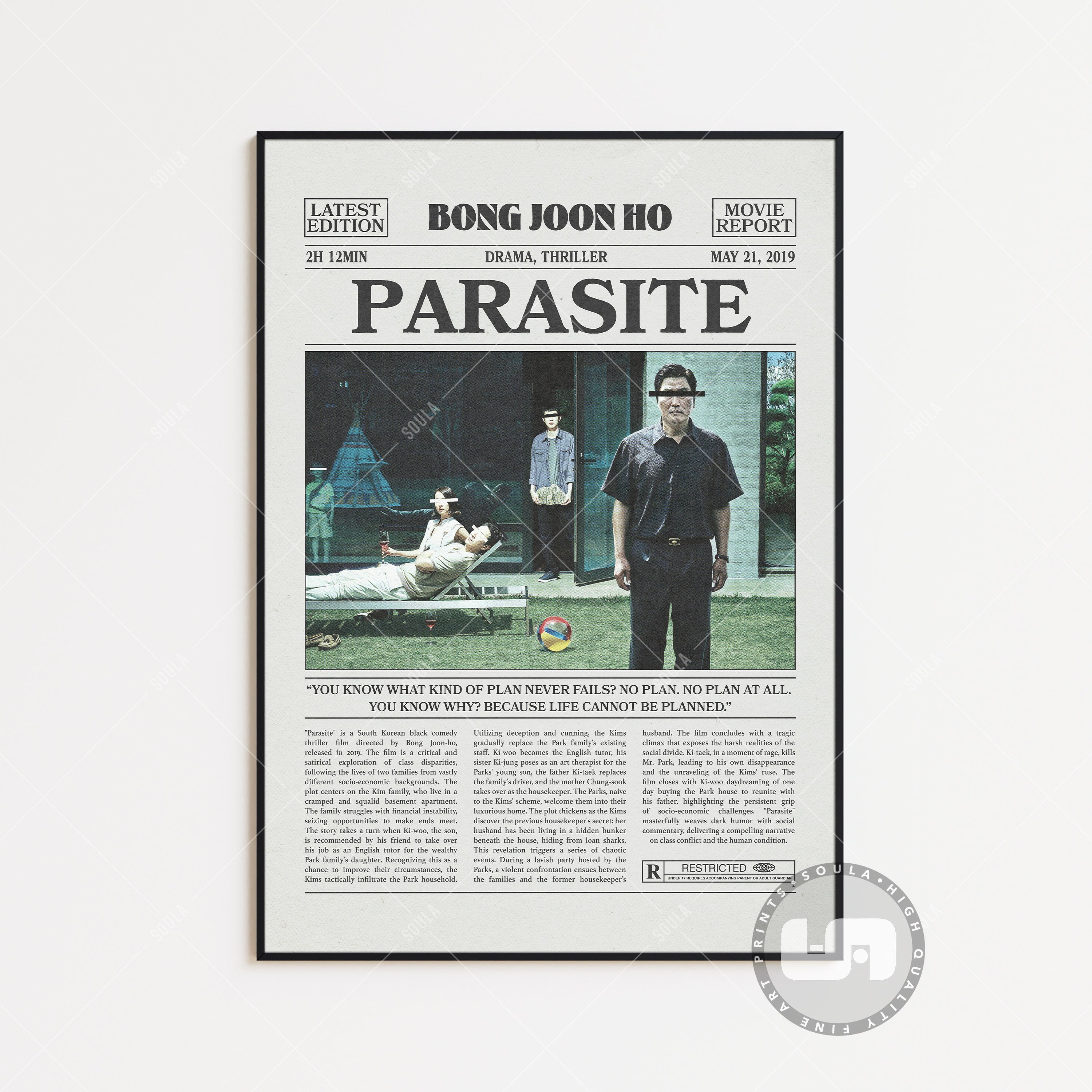 POSTER Parasite Poster, Bong Joon Ho, Movie Poster, Retro Newspaper, Black White Wall Art ...