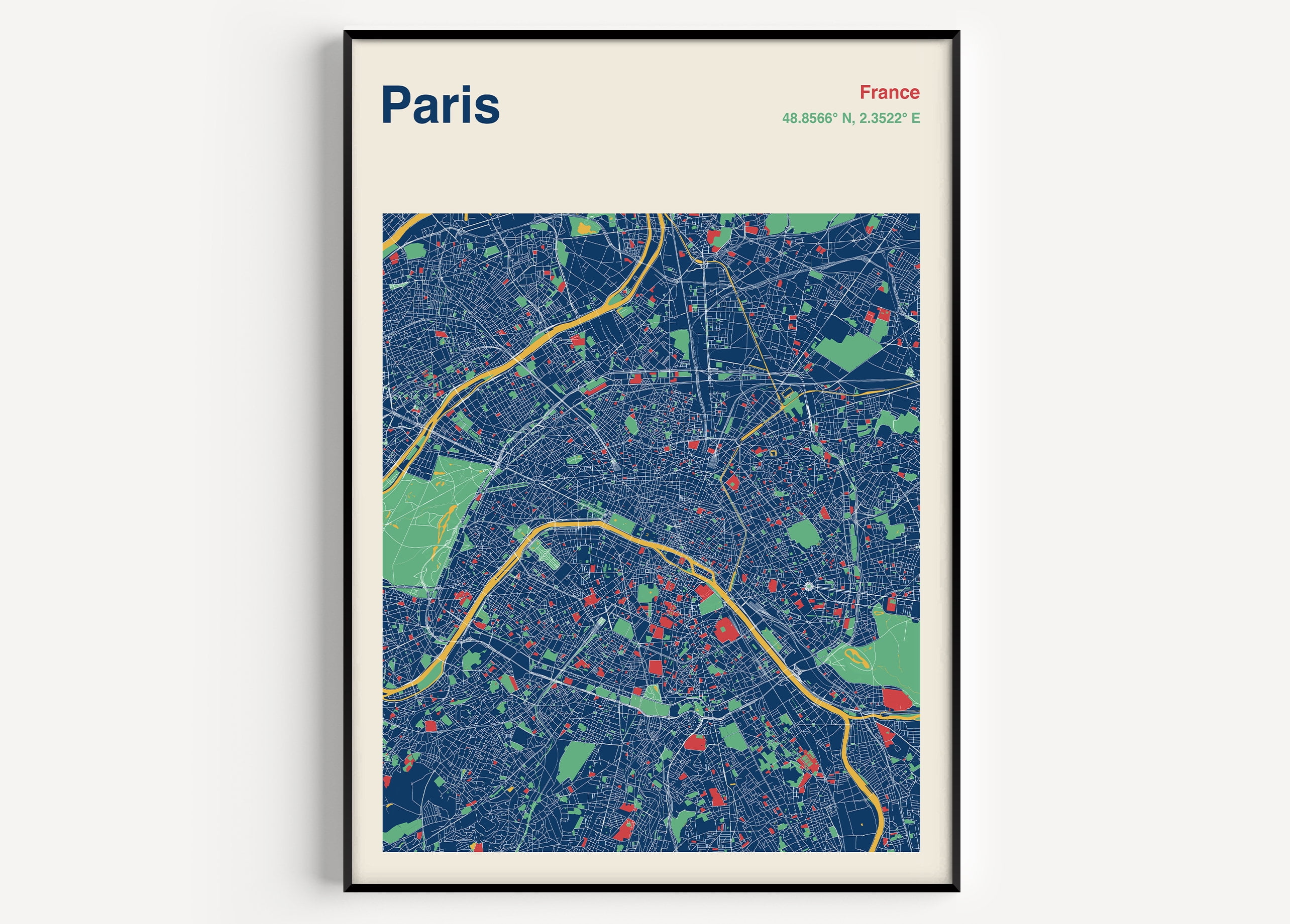 POSTER Paris City Map Print, Paris Map Poster, Paris Map Wall Art ...