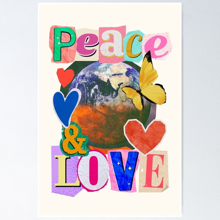 POSTER Peace & Love - Retro Vintage Magazine Cut Outs Poster NO FRAMED ...