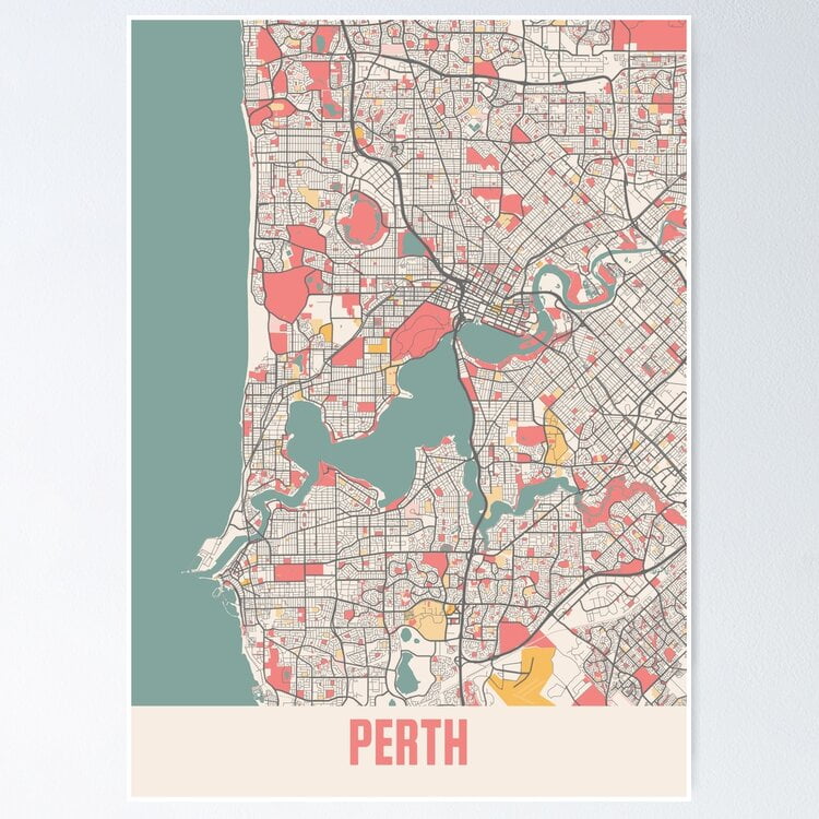 POSTER Perth City Map Chalk Retro City Map POSTER UNFRAMED, 24x36 ...