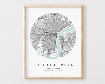 POSTER Philadelphia Map Print, Philadelphia Map Poster City Wall Art ...
