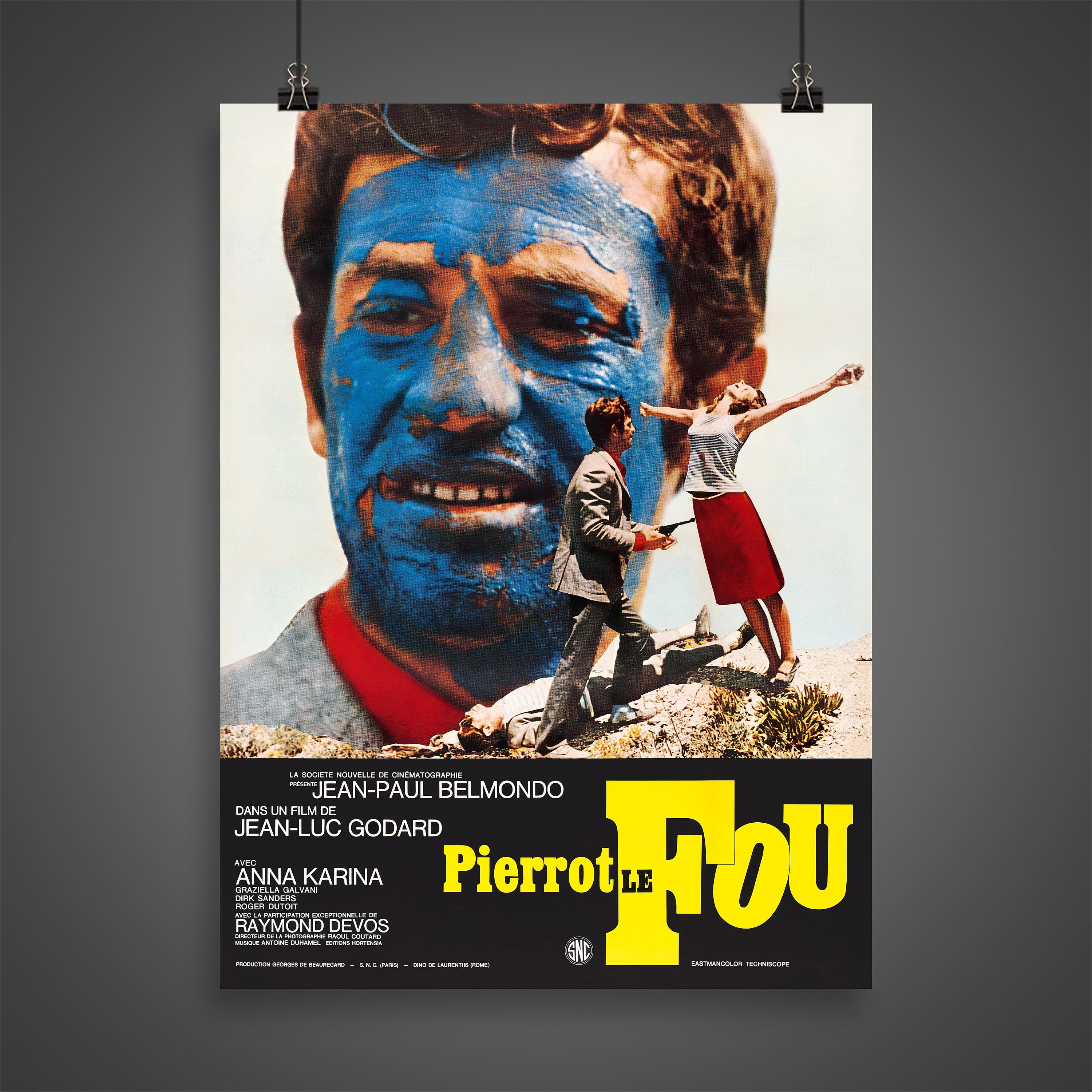 POSTER Pierrot le Fou (1965) - Vintage French Movie Poster-UNFRAMED ...