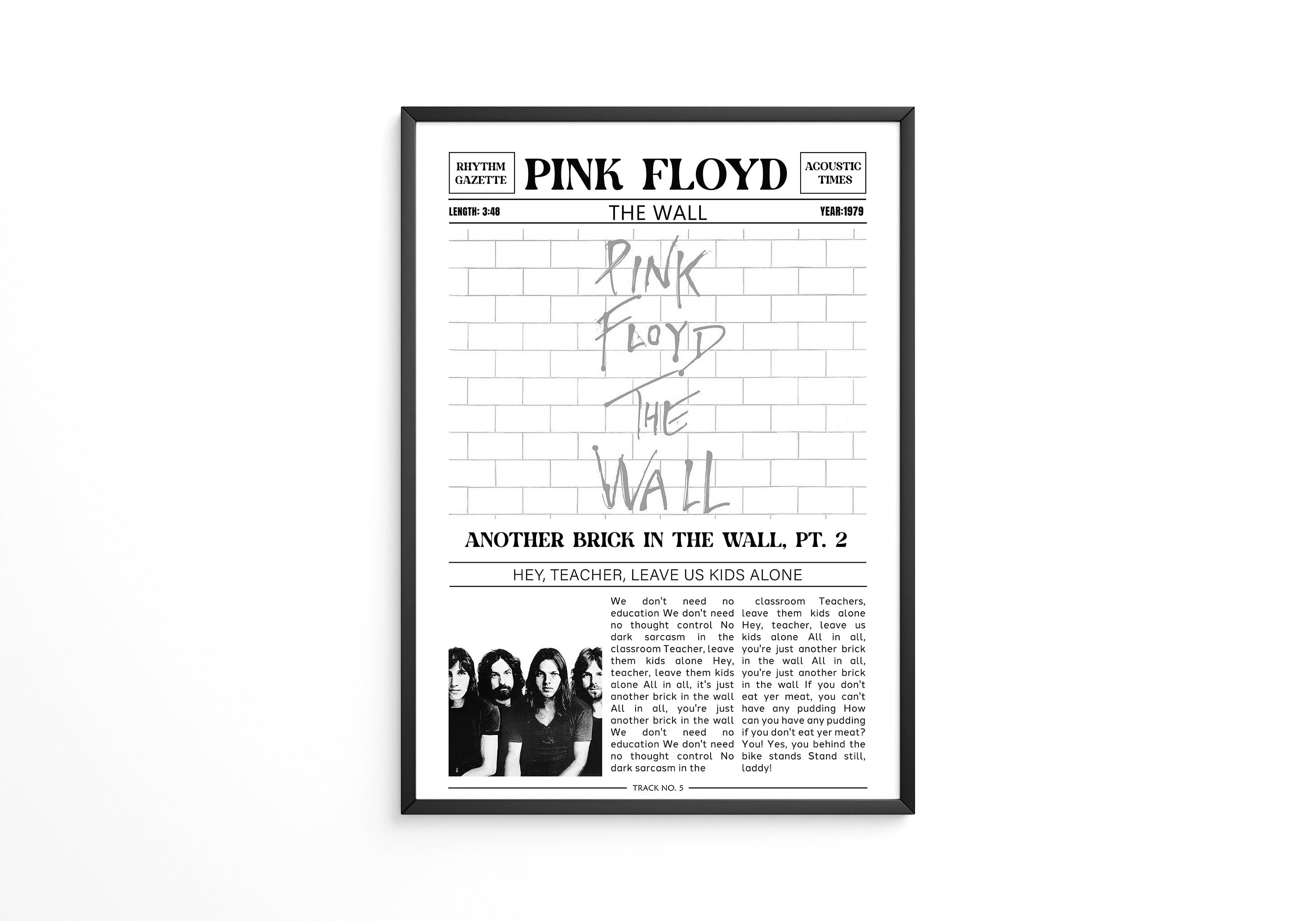 POSTER Pink Floyd Retro Newspaper Print / Another Brick In The Wall, Pt ...