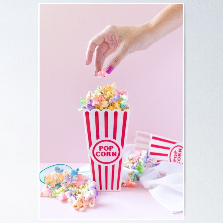 POSTER Pink Popcorn for movie theatre, Popcorn for family showtime Art ...