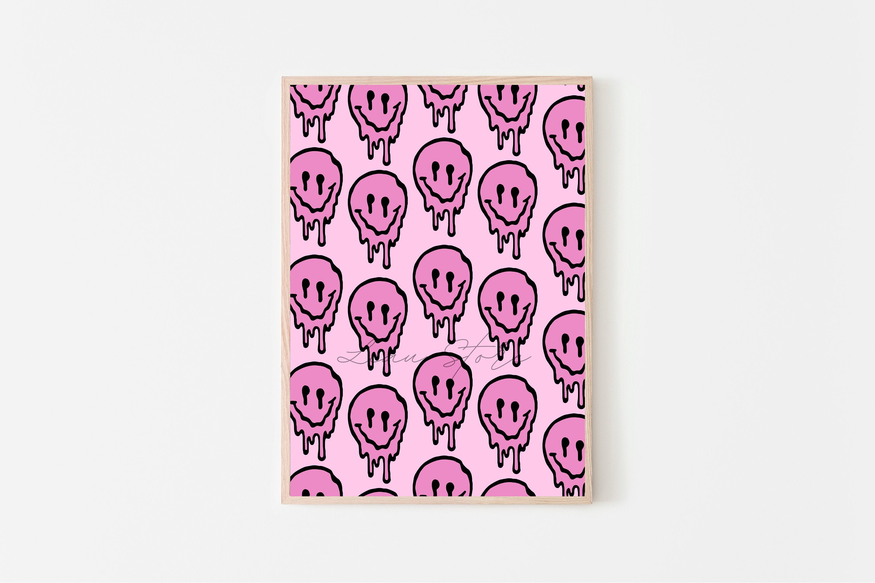 POSTER Pink drippy smiley face , Preppy wall art, Preppy poster print ...