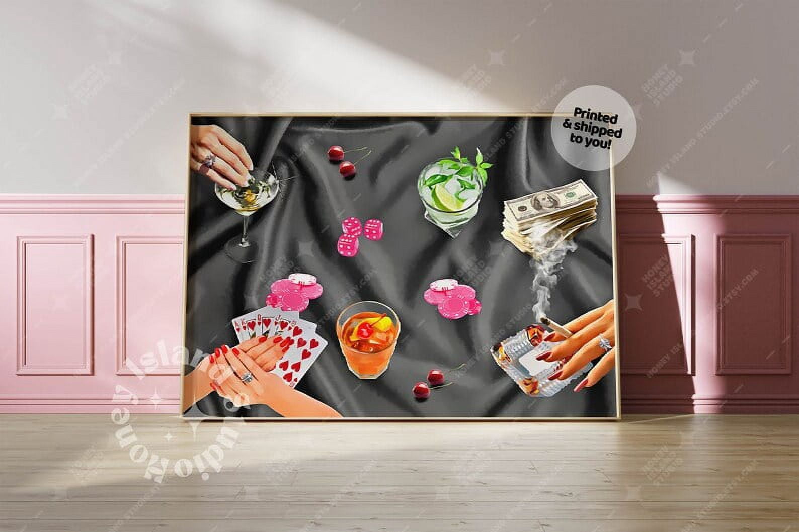 POSTER Playing Cards Poster,Green Poker Night Cards & Drinks,Retro ...