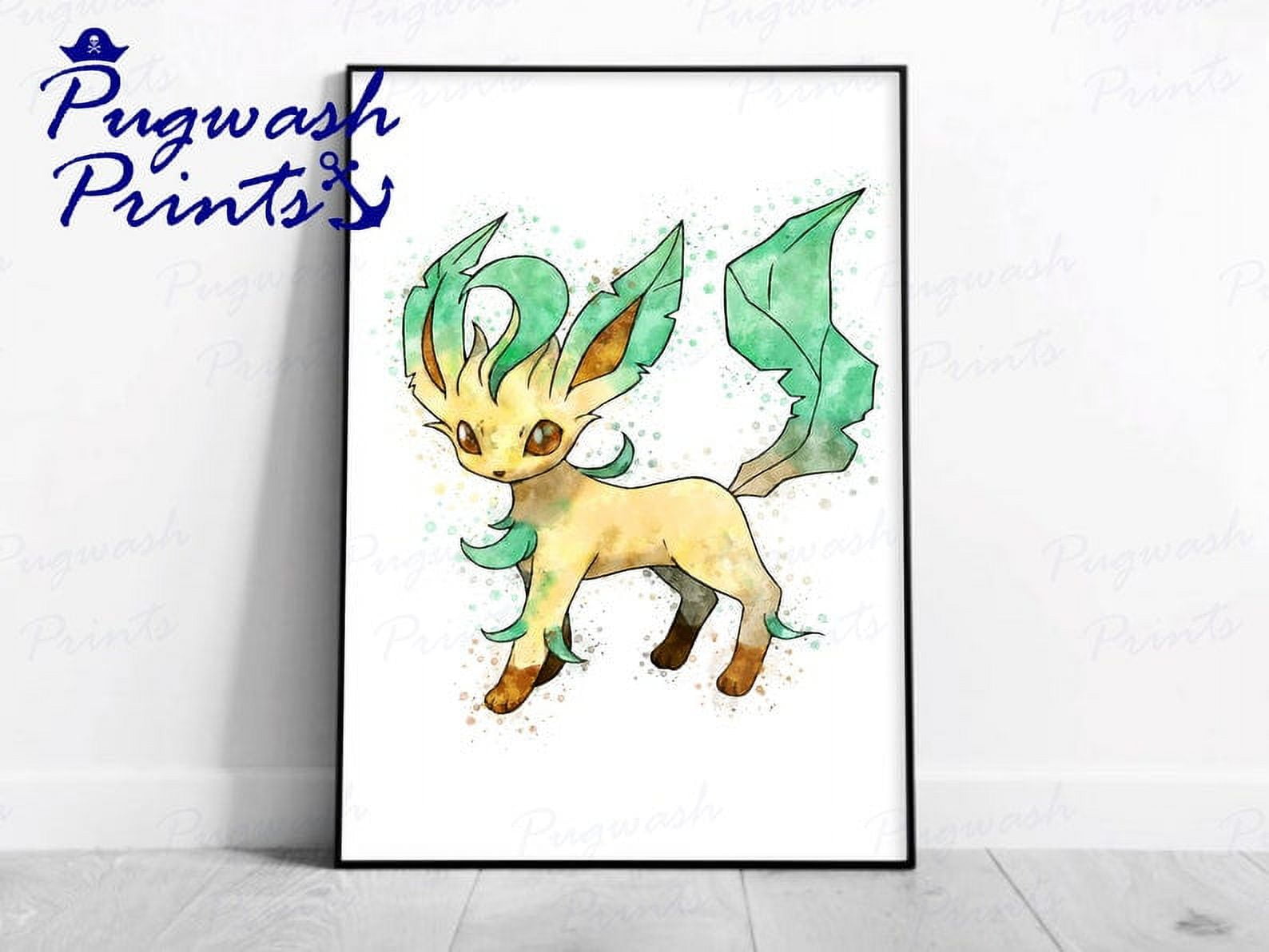 POSTER Pokemon Print 'LEAFEON' Watercolour Splash Art, Character Print ...