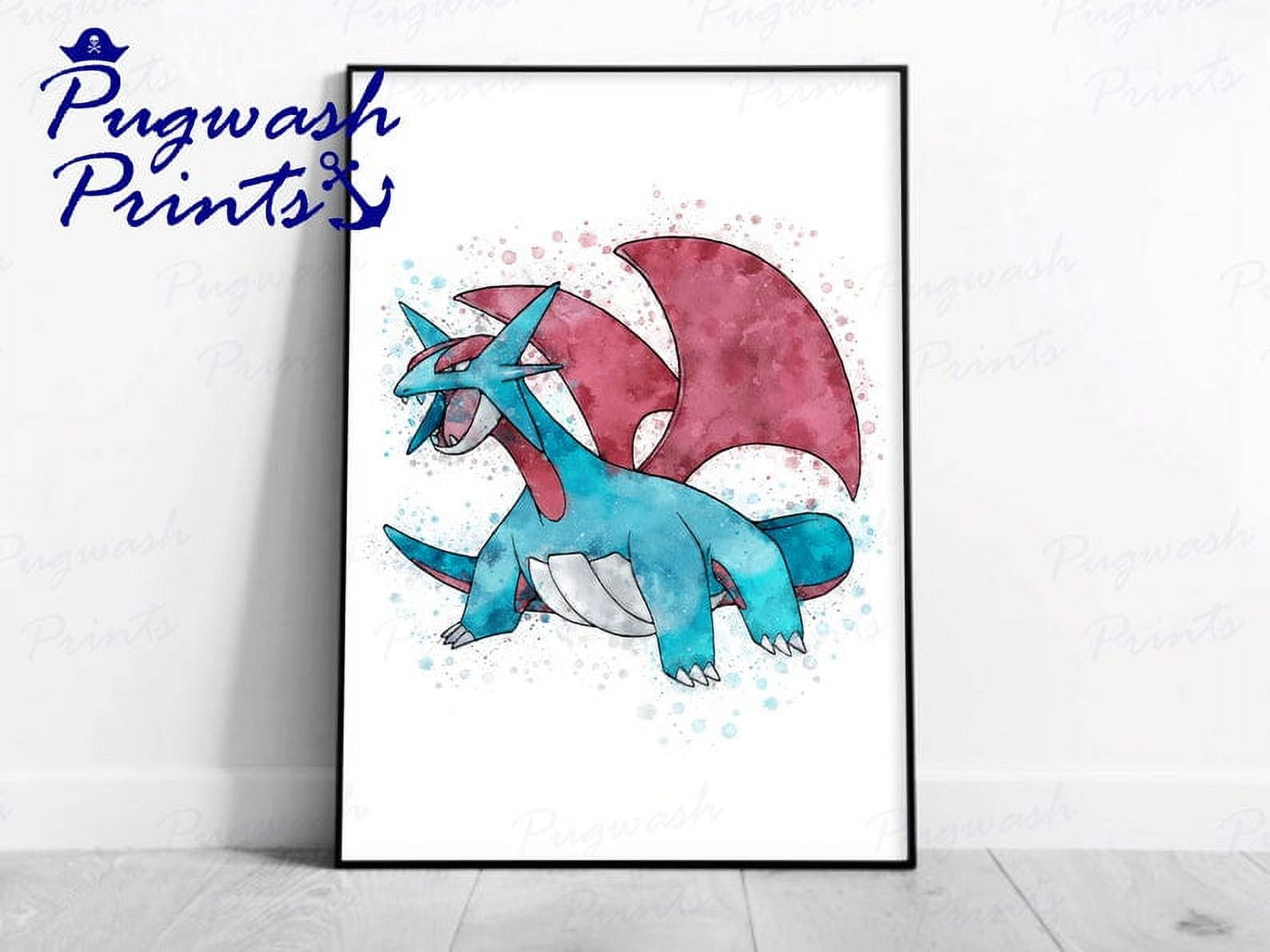 POSTER Pokemon Print 'SALAMENCE' Watercolour Splash Art, Character ...