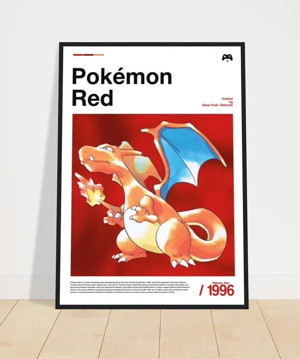 POSTER Pokemon Red Poster, Pokemon Red Print, Vintage, Gaming Room ...