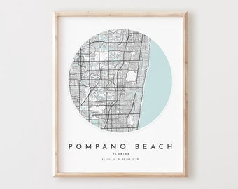 POSTER Pompano Beach Map Print, Pompano Beach Map Poster City Wall Art ...