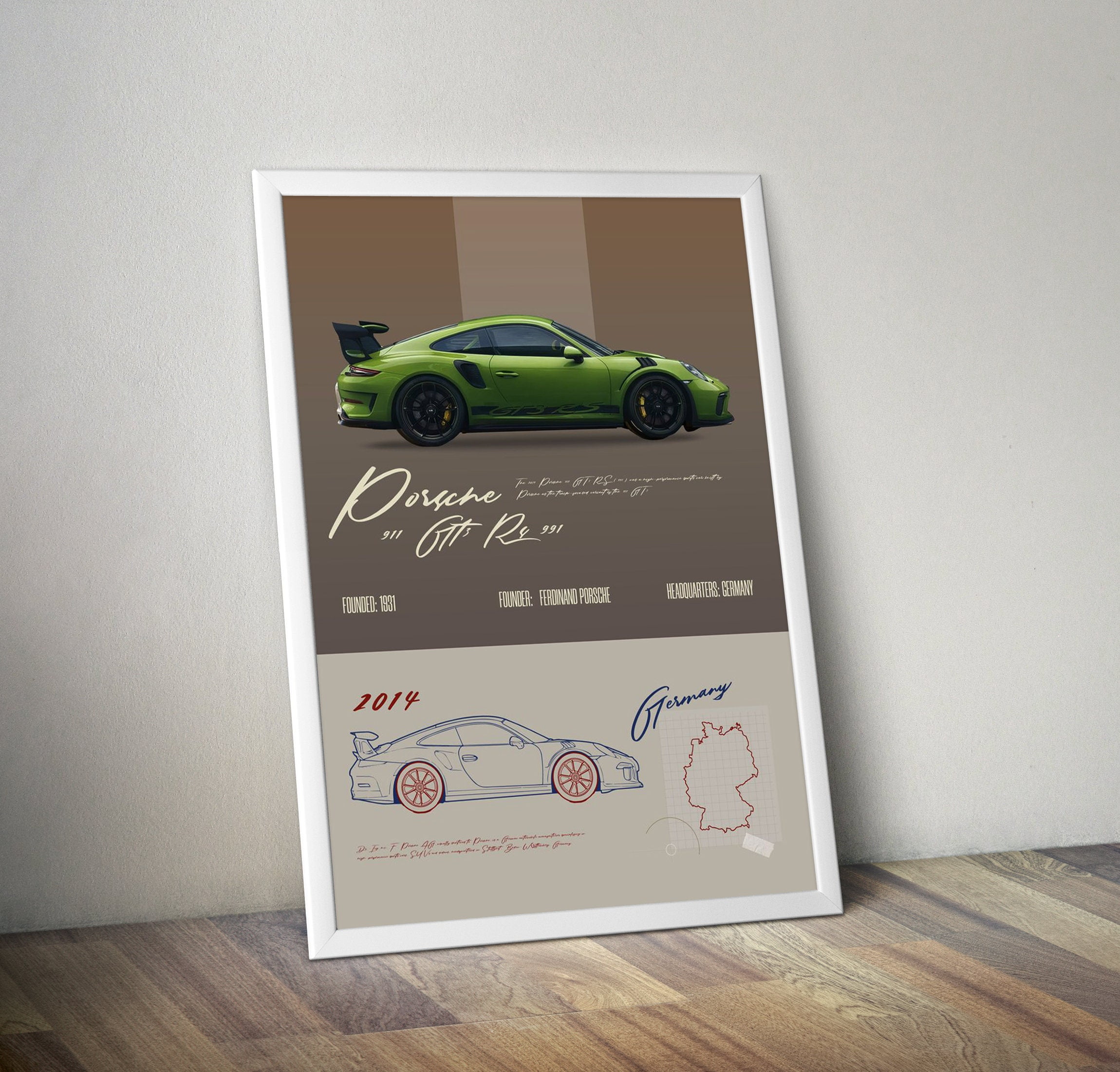 POSTER Porsche 911 GT3 RS 991 Turbo Vintage Styled Wall Art Beat the Traffic Home REIMAGINED ...