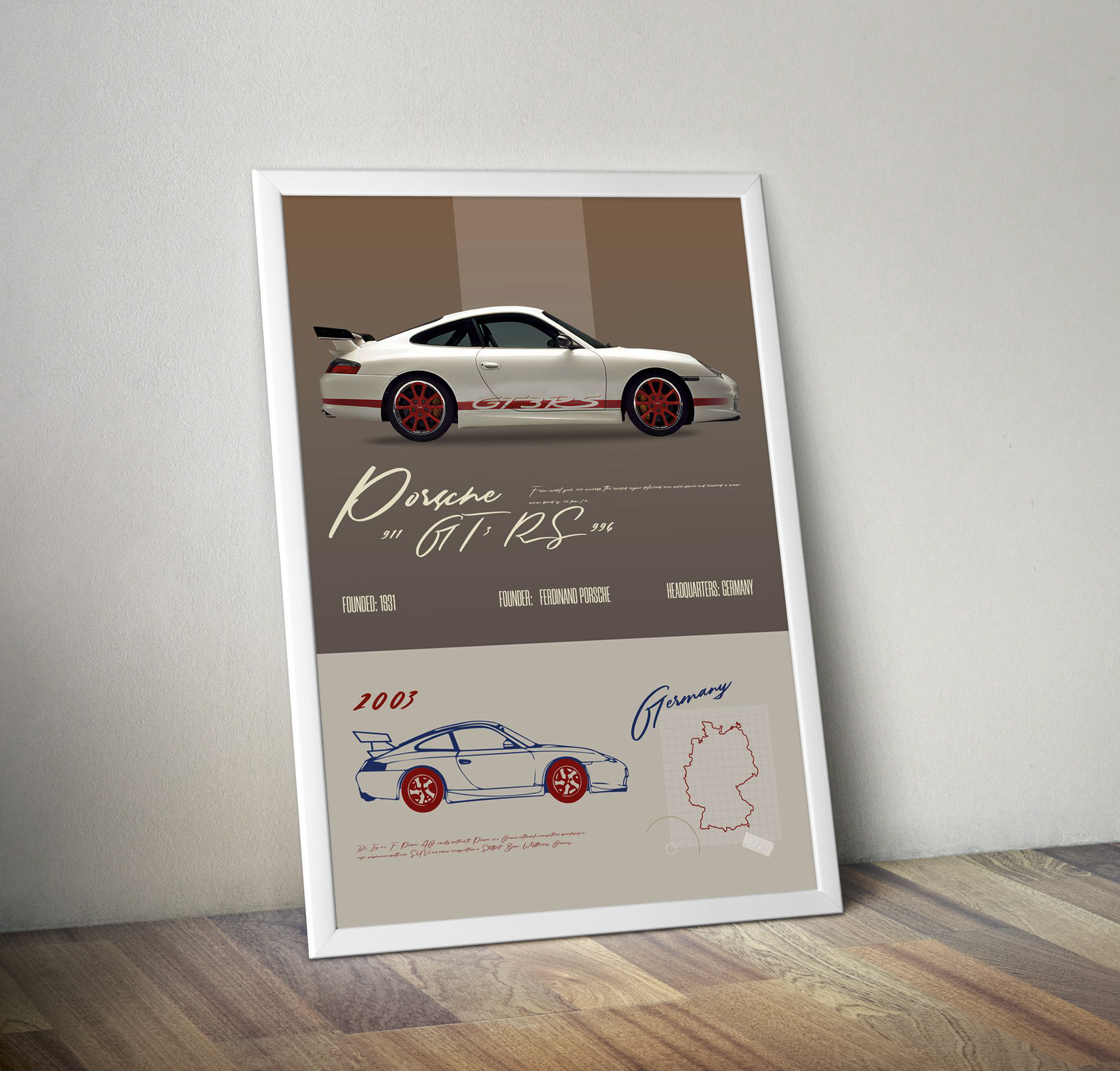 POSTER Porsche 911 GT3 RS 996 Turbo Vintage Styled Wall Art Beat the Traffic Home REIMAGINED ...