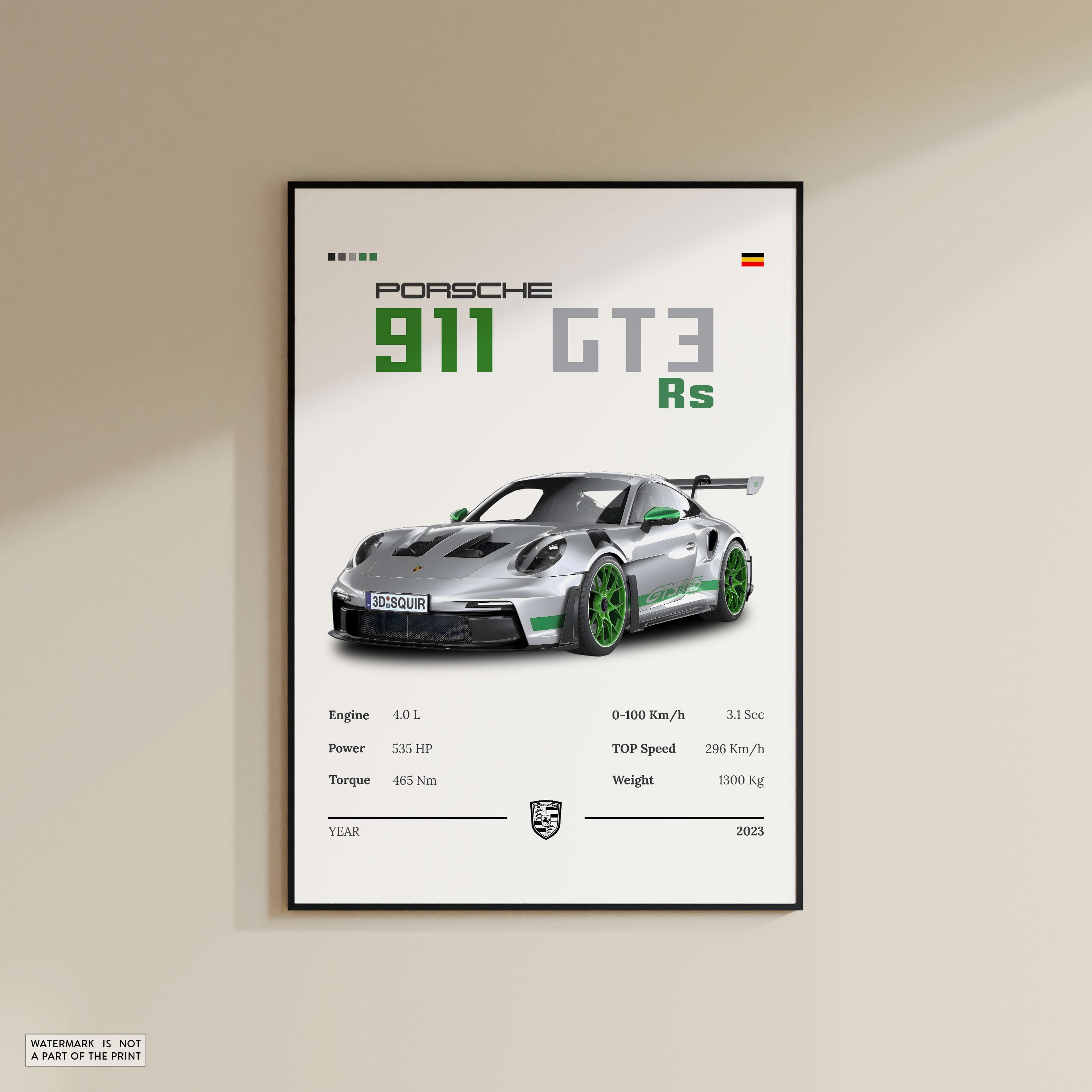 POSTER Porshe 911 GT3 RS Poster, German Car Poster, Car Poster ...