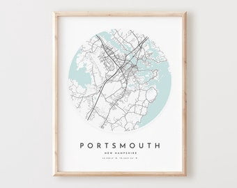 POSTER Portsmouth Map Print, Portsmouth Map Poster City Wall Art, Nh ...