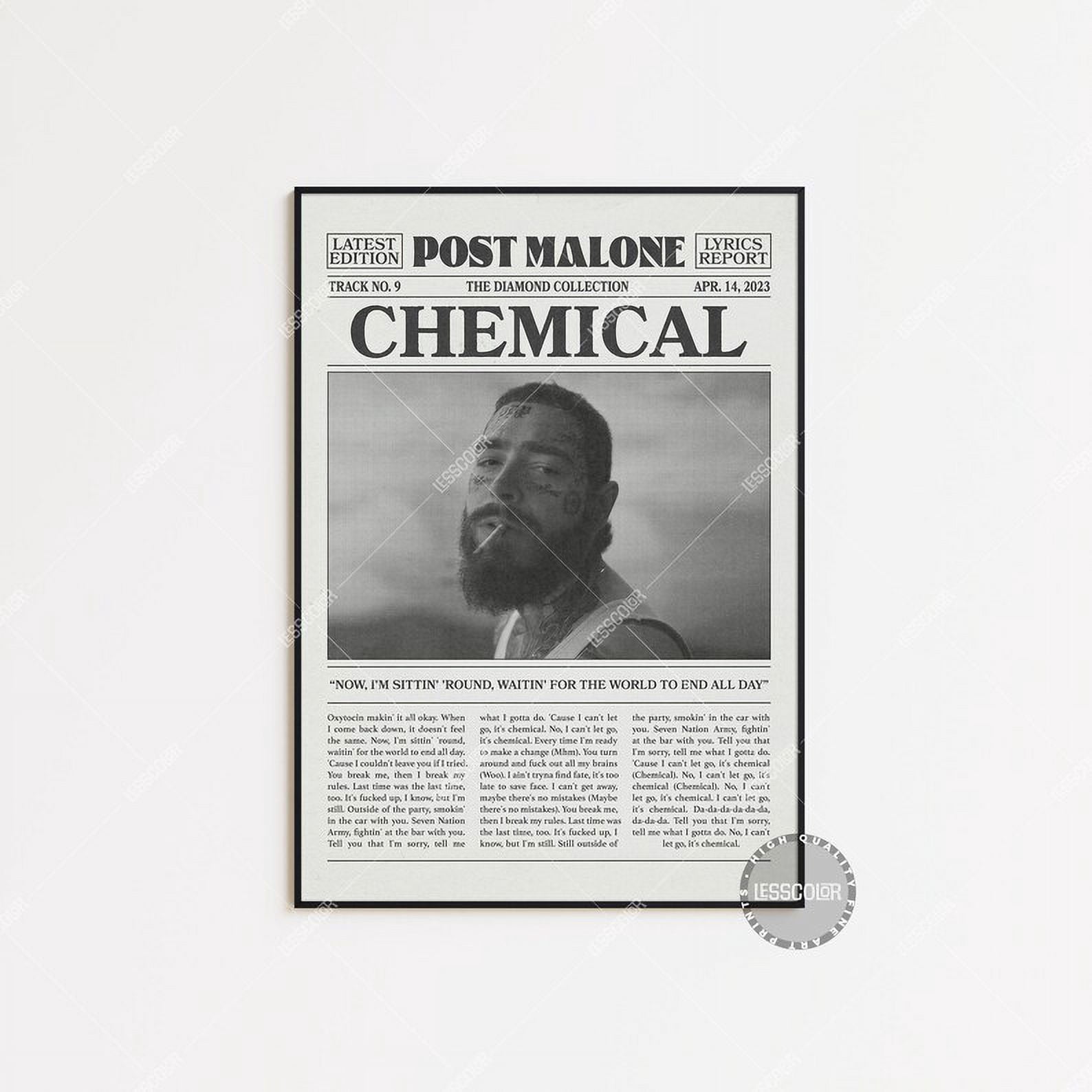 POSTER Post Malone Retro Newspaper Print, Chemical Poster, Chemical ...