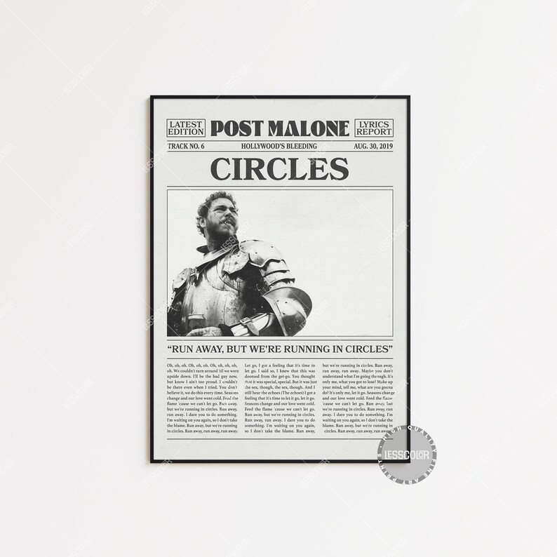 POSTER Post Malone Retro Newspaper Print, Circles Poster, Too Circles ...