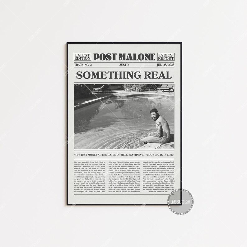 POSTER Post Malone Retro Newspaper Print, Something Real Poster ...
