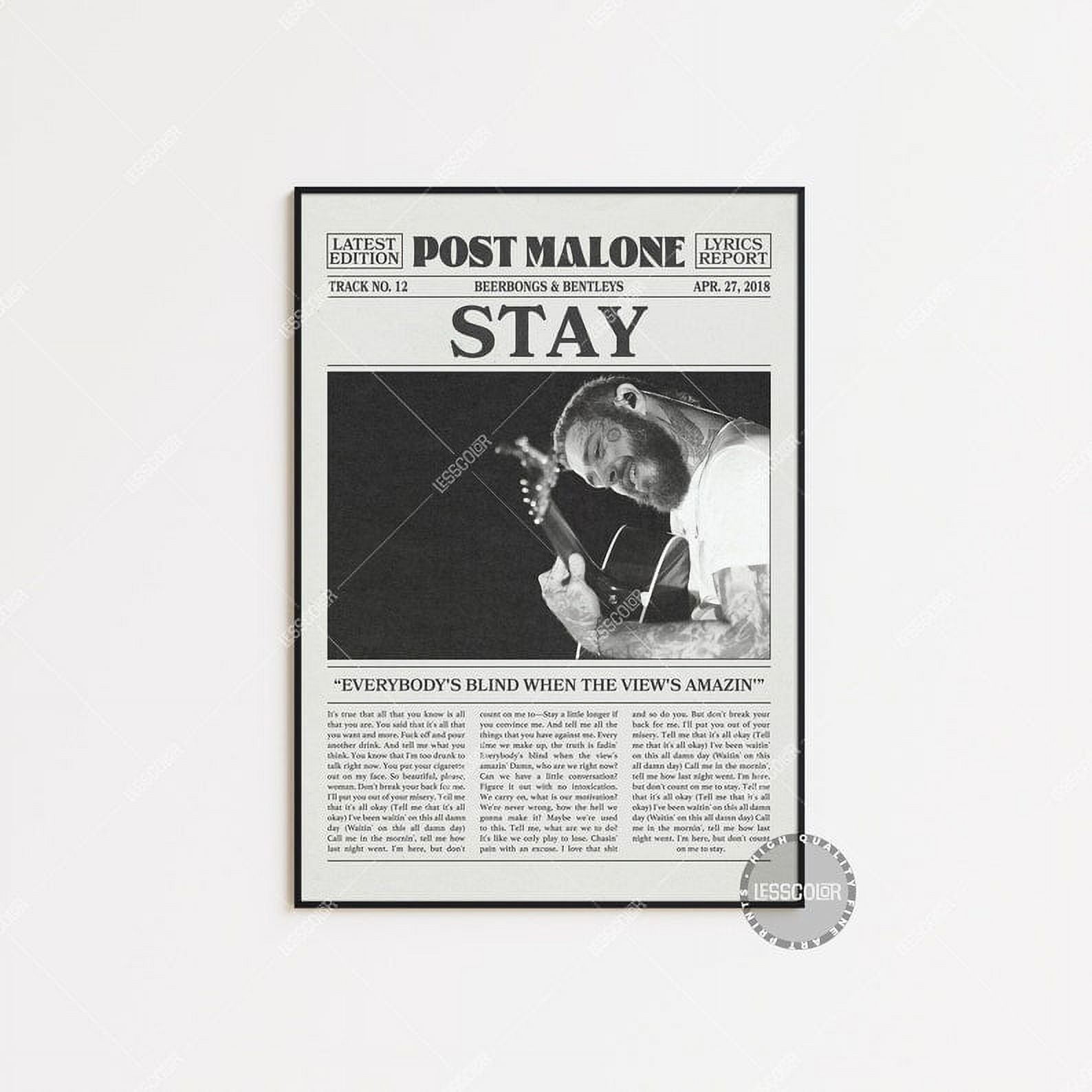 POSTER Post Malone Retro Newspaper Print, Stay Poster, Stay Lyric Print ...