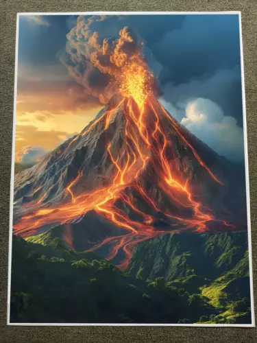 POSTER Prehistoric Volcano Eruption Poster - Vintage Style Wall Art ...