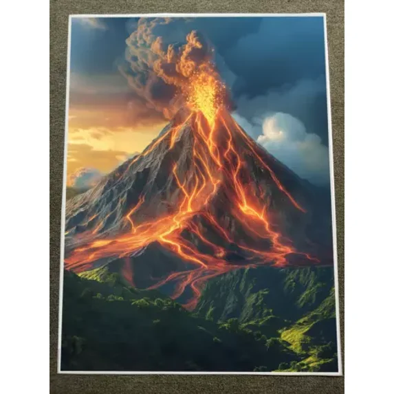 POSTER Prehistoric Volcano Eruption Poster - Vintage Style Wall Art ...