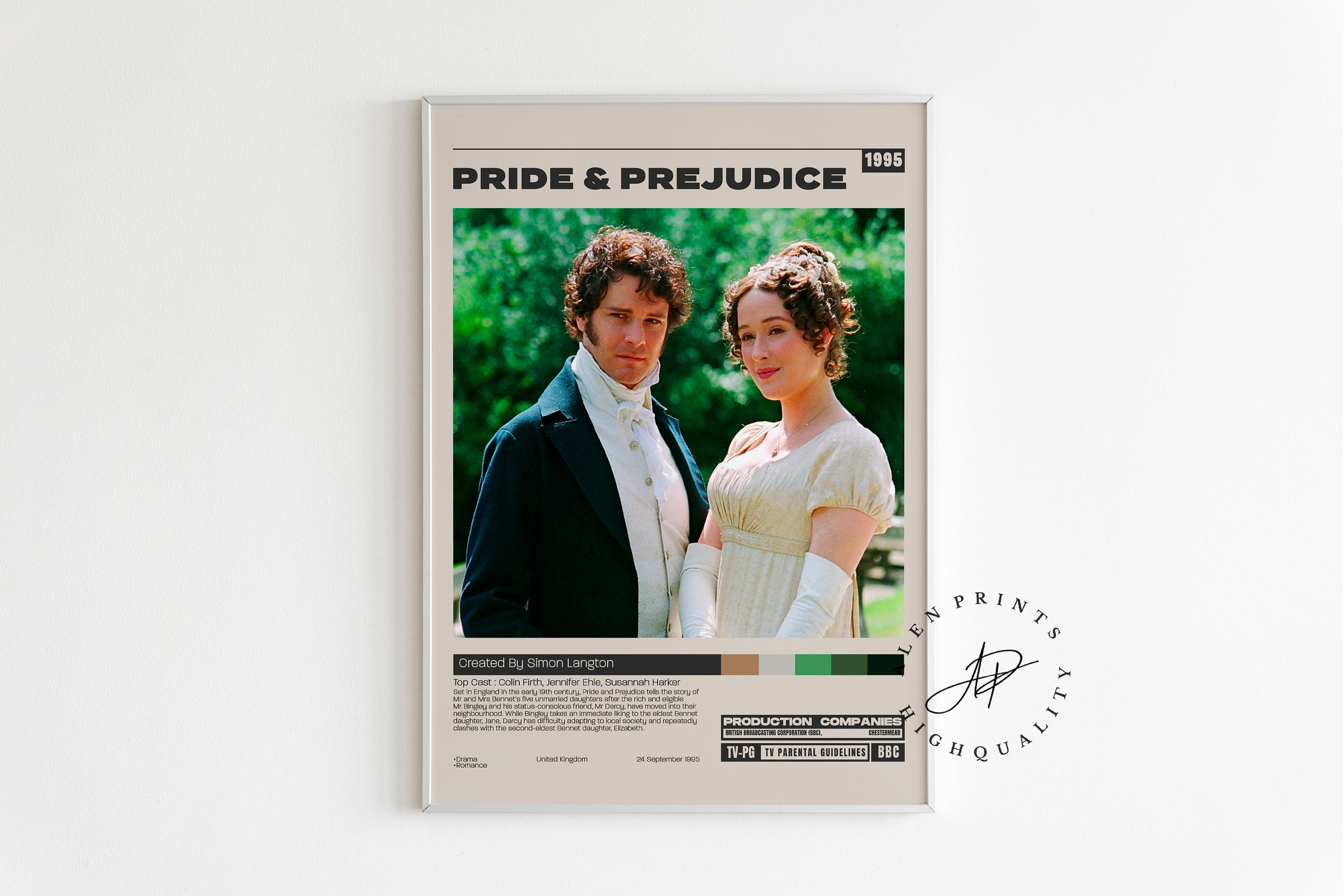 POSTER Pride and Prejudice, Simon Langton, Minimalist Tv Series, Vintage Retro Art Print, Mid ...