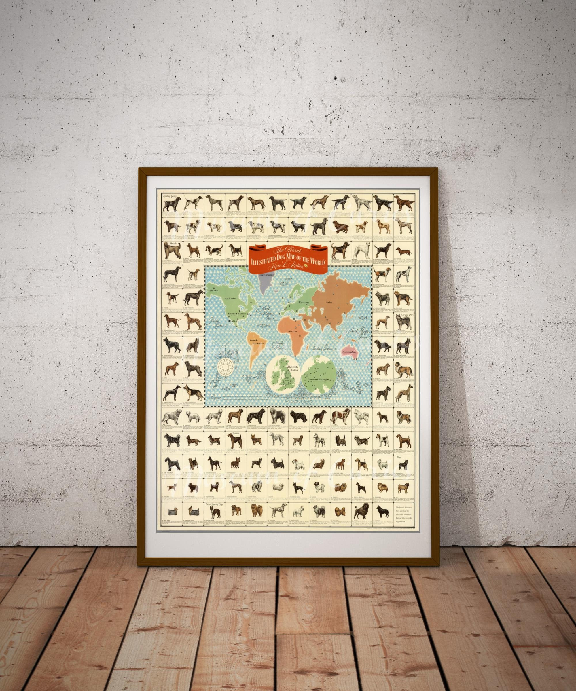 POSTER Print, Illustrated Dog Map Of The World, Quaker Oats Company ...