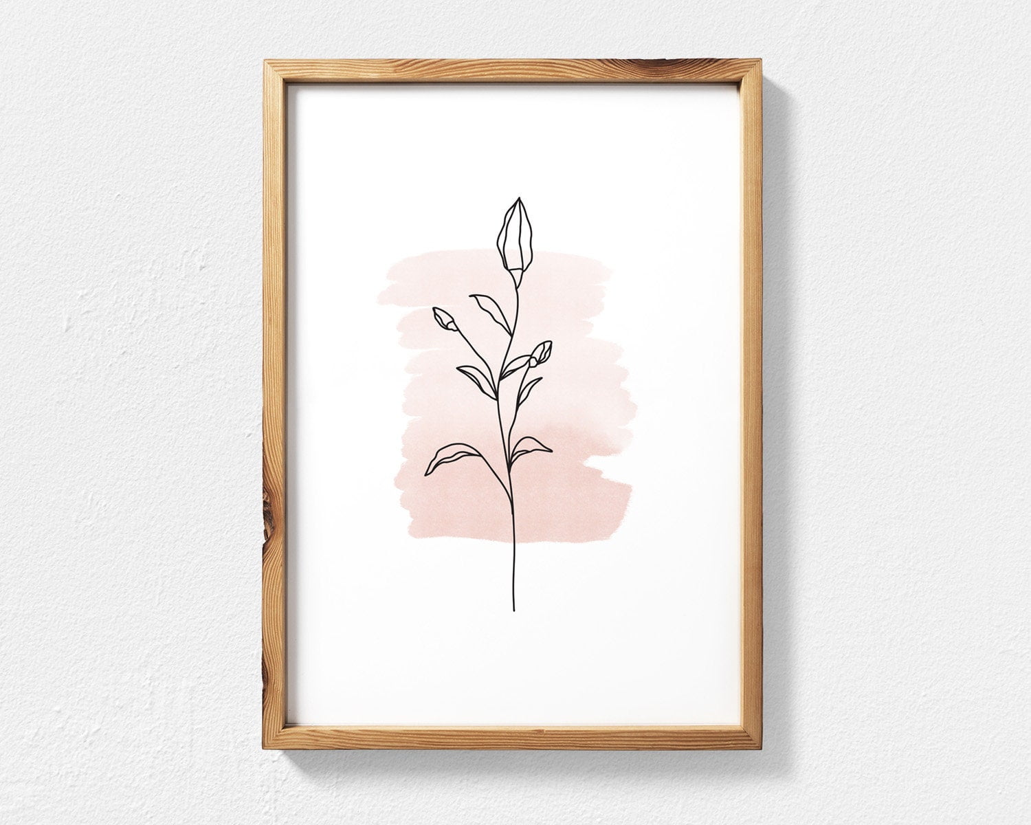 POSTER Printable Flower Line Drawing Wall Art Featuring Pastel Pink ...