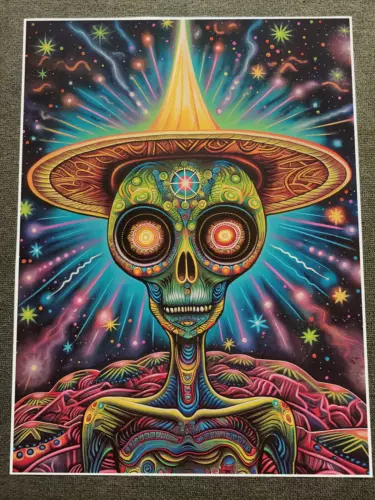 POSTER Psychedelic Skeleton Art Print - Vibrant Cosmic Skeleton Poster ...