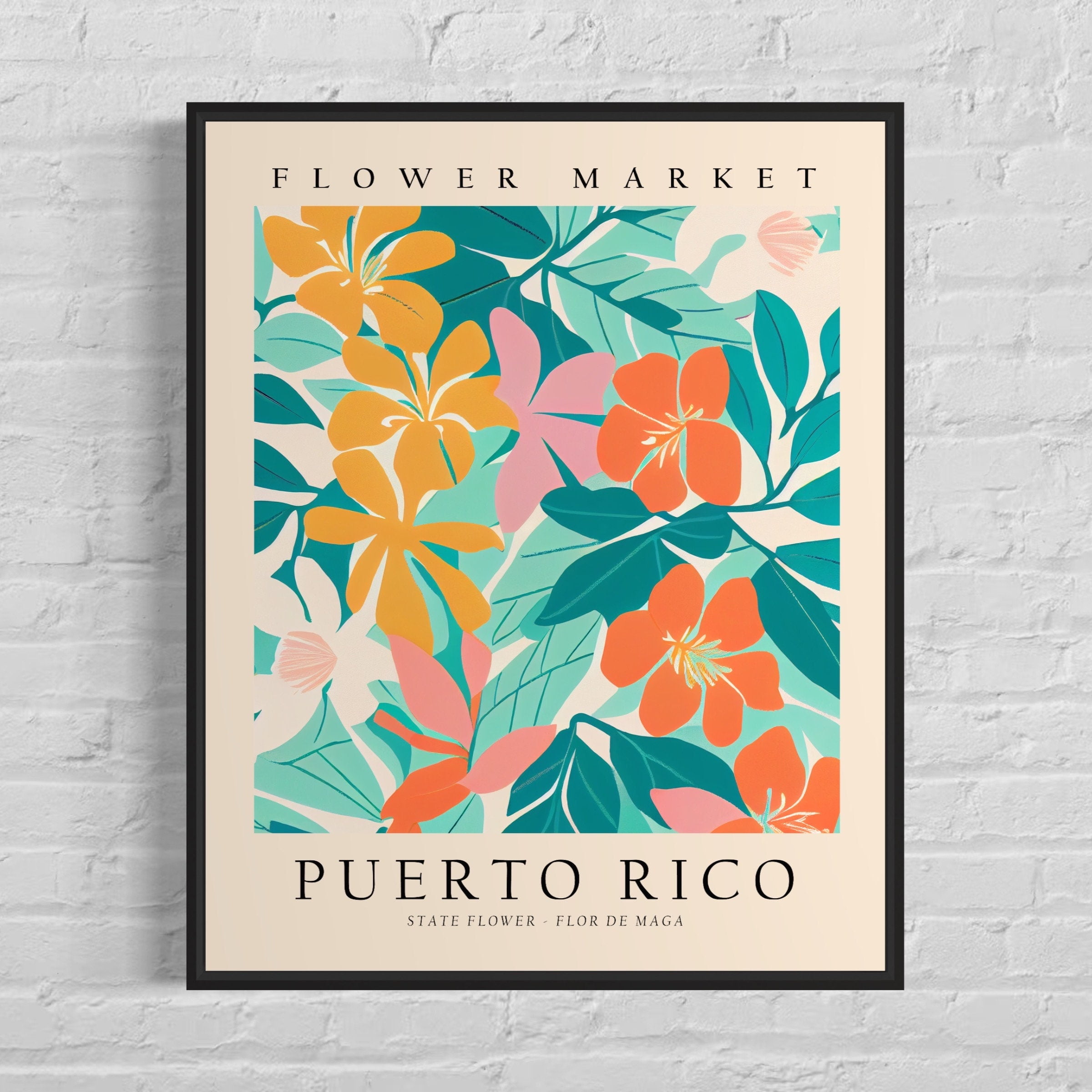 POSTER Puerto Rico State Flower, Puerto Rico Flower Market Art Print ...