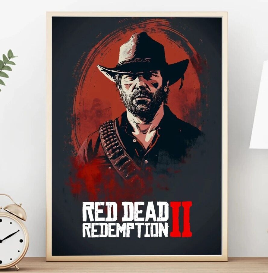 POSTER RDR2 Wall Art: Arthur Morgan, Cowboy with a gun,Blue dackground ...
