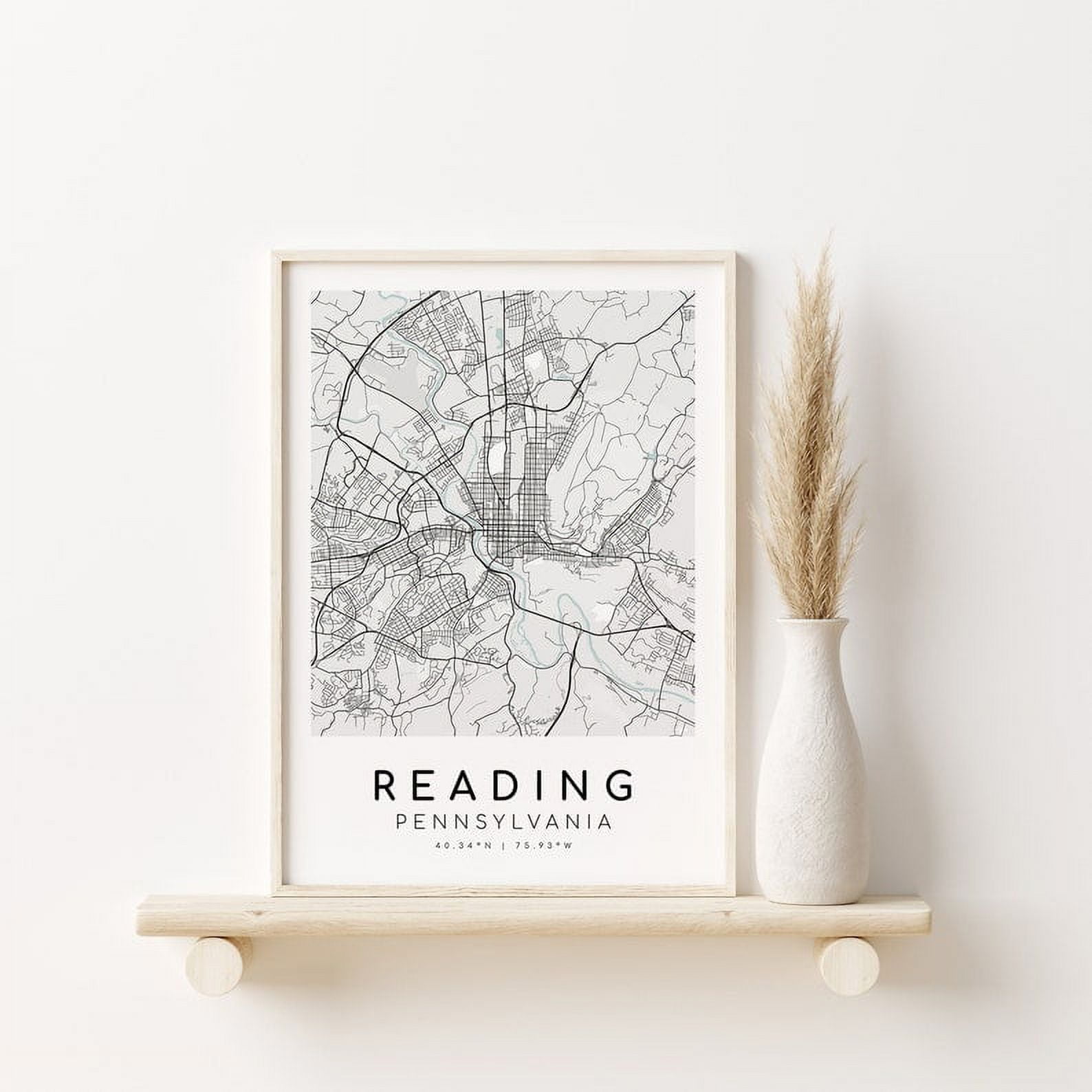 POSTER READING Pennsylvania Map Print, USA PA Road Map Poster gifts for ...