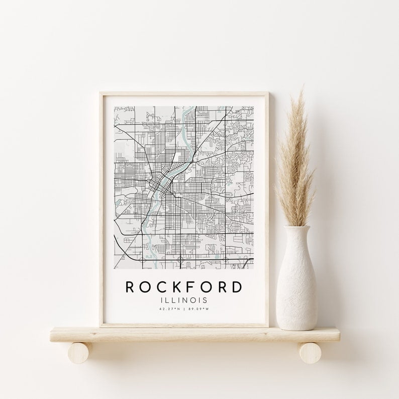 POSTER ROCKFORD Illinois City Map, IL Wall Map Poster, engagement map ...