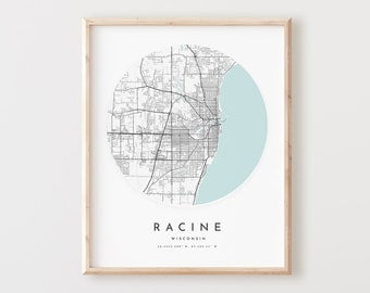 POSTER Racine Map Print, Racine Map Poster City Wall Art, Wi Road Map ...