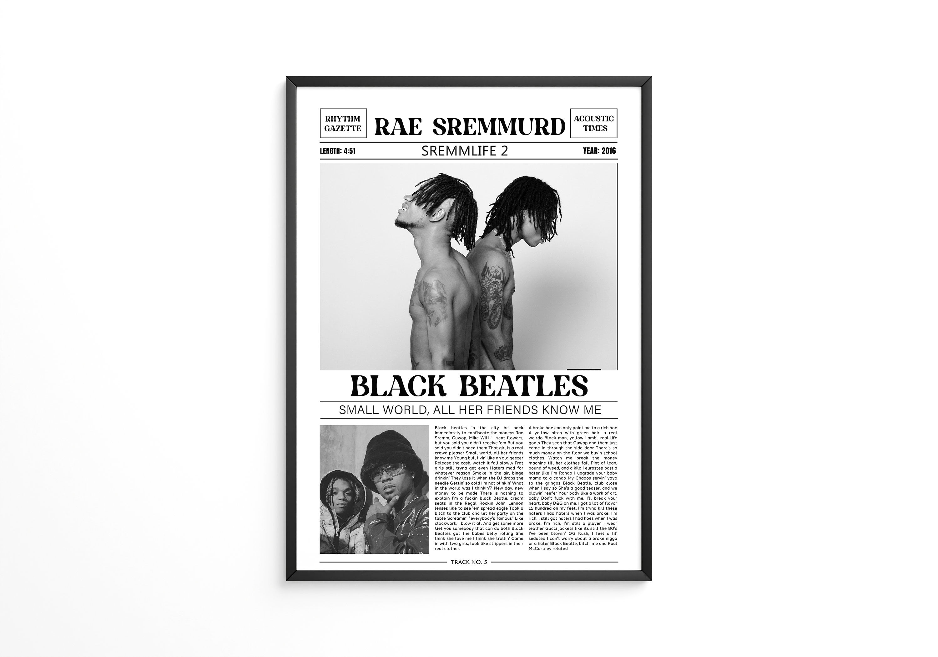 POSTER Rae Sremmurd Retro Newspaper Print / Black Beatles Poster ...