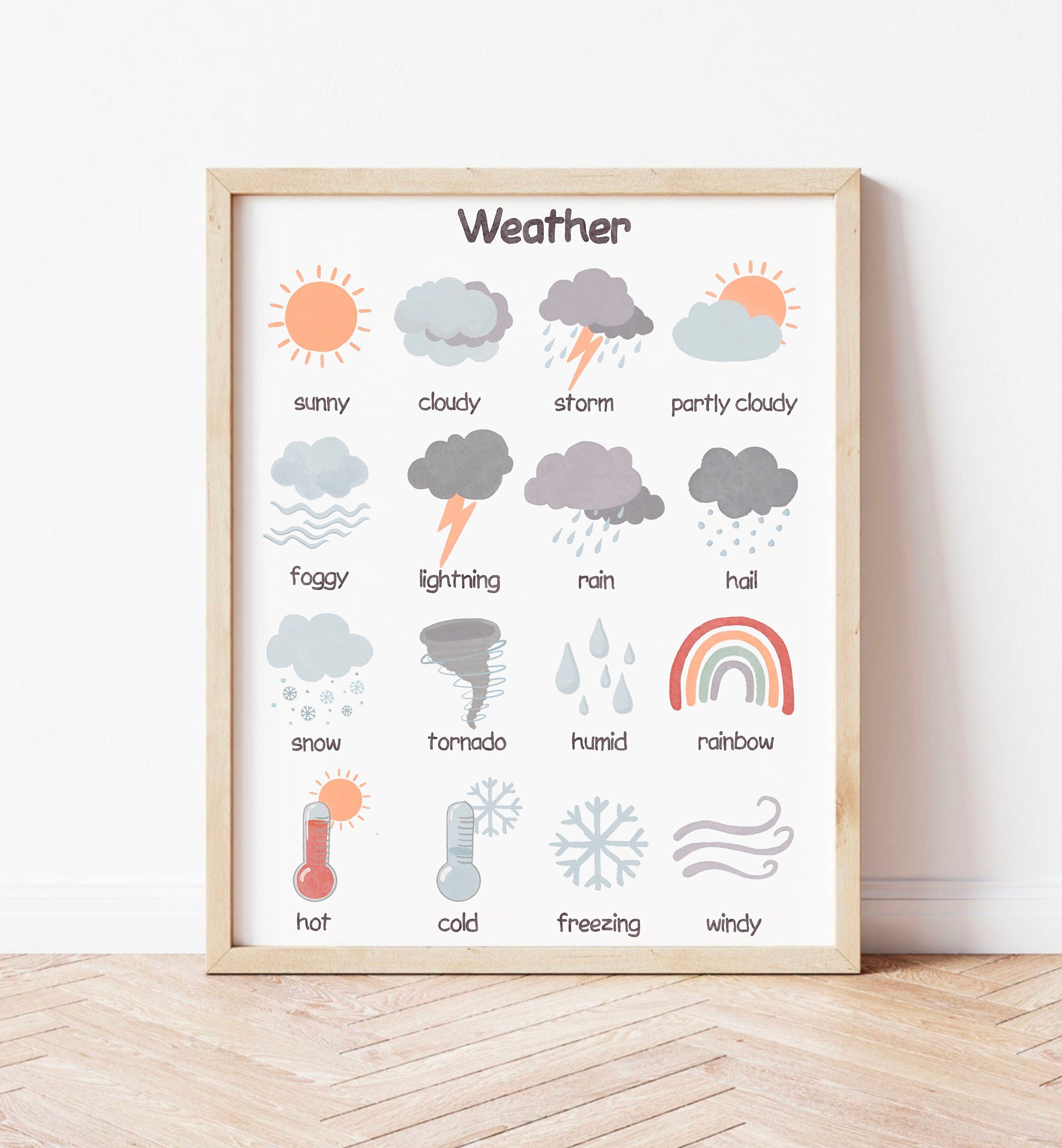 POSTER Rainbow Muted Nursery Wall Art Weather Poster for Toddlers ...
