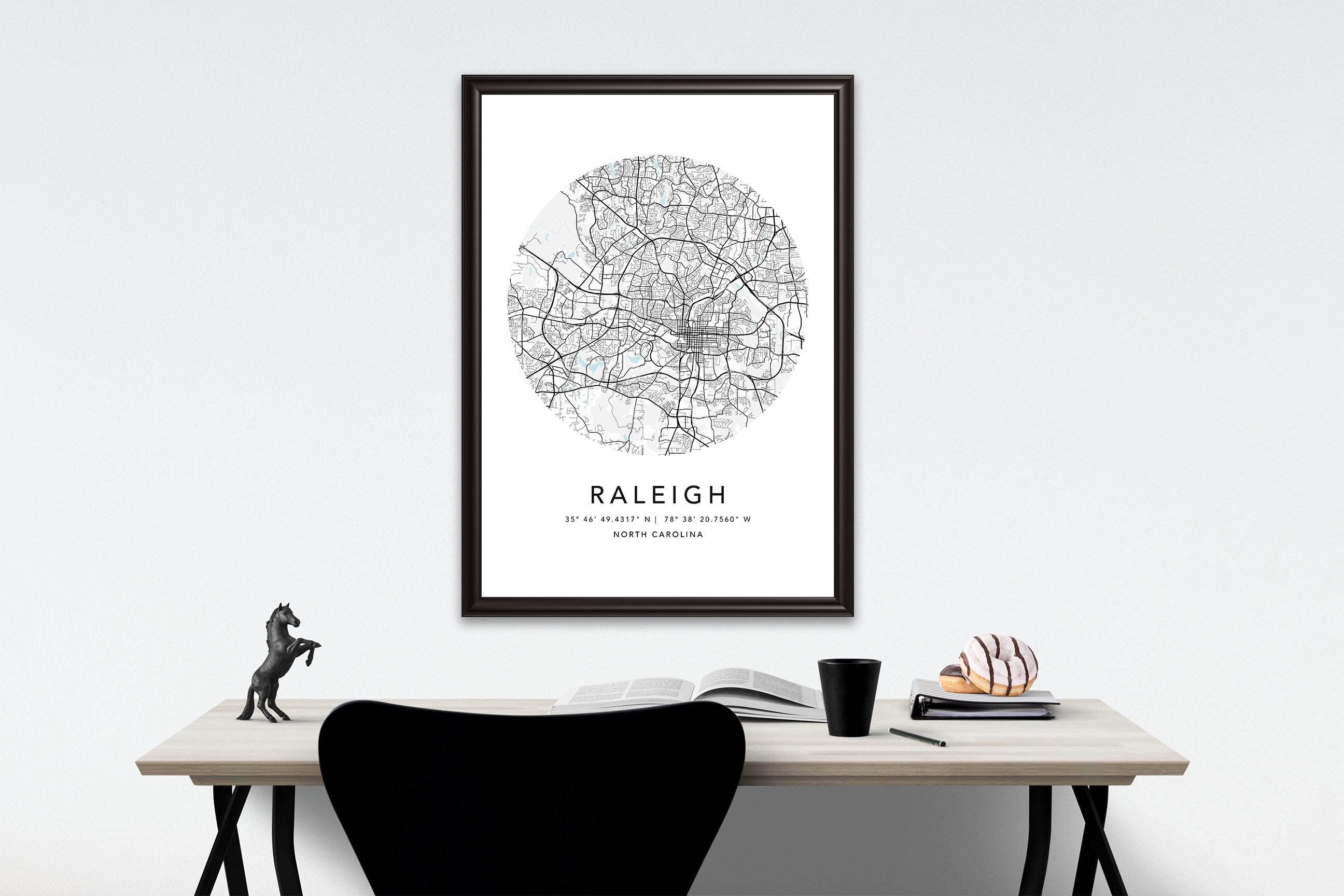 POSTER Raleigh Map Print Wall Art Poster United States Map Print Black ...