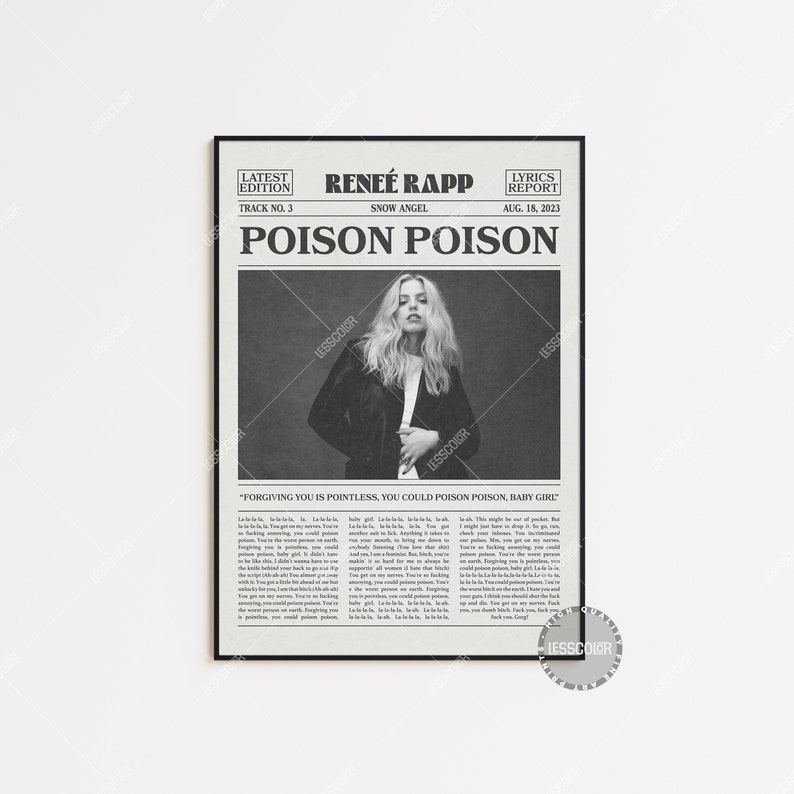 POSTER Renee Rapp Retro Newspaper Print, Poison Poison Poster, Poison ...