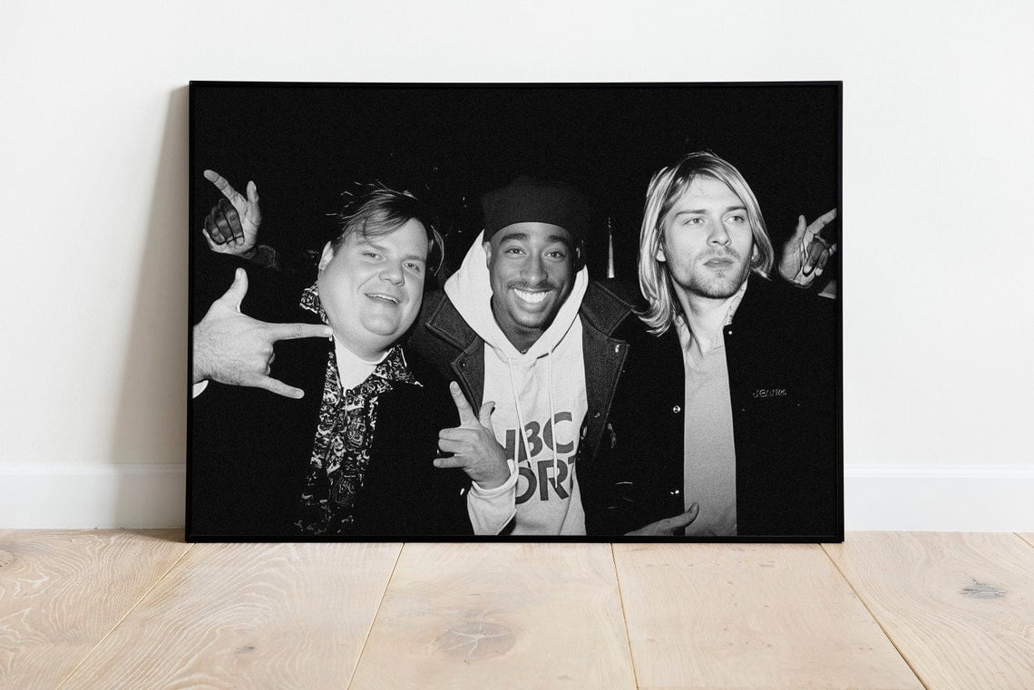 POSTER Retro Chris Farley Tupac Shakur and Kurt Cobain Partying Hiphop ...