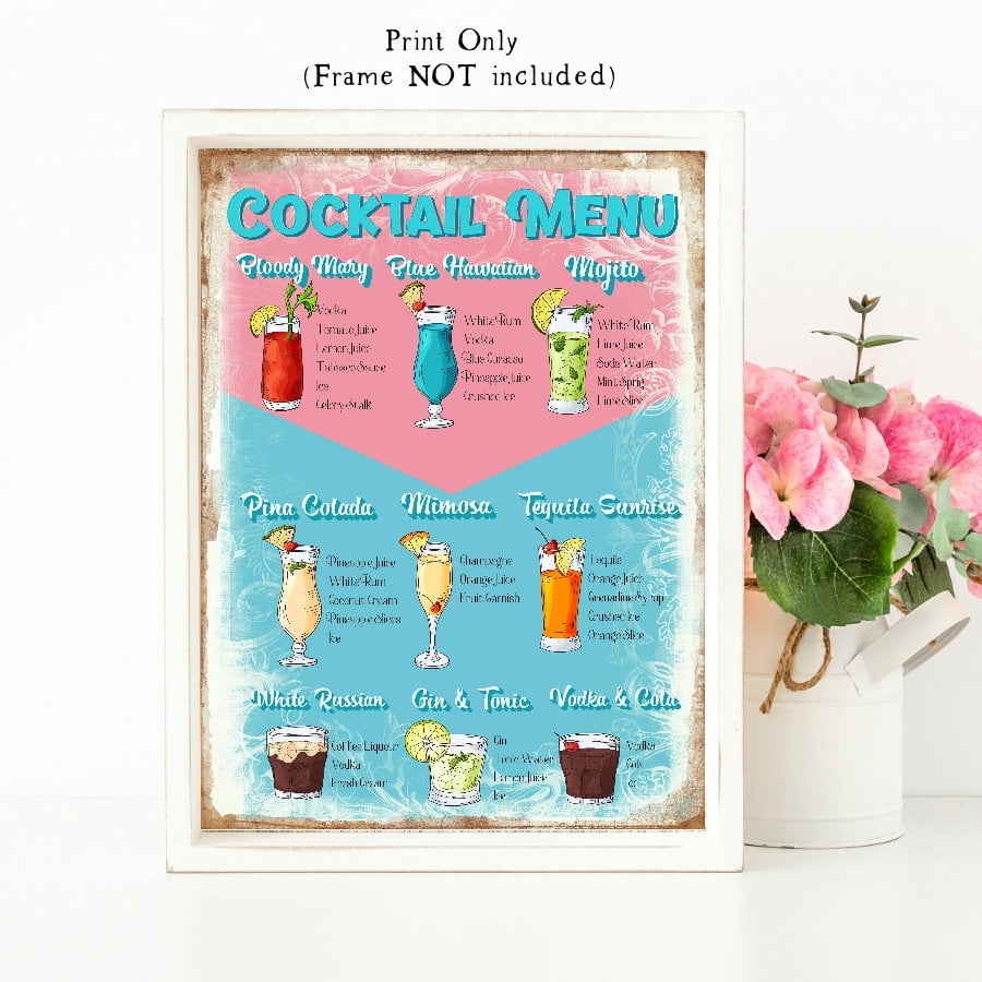 POSTER Retro Cocktail Menu Poster 50s Cocktail Bar Cafe Wall Art ...