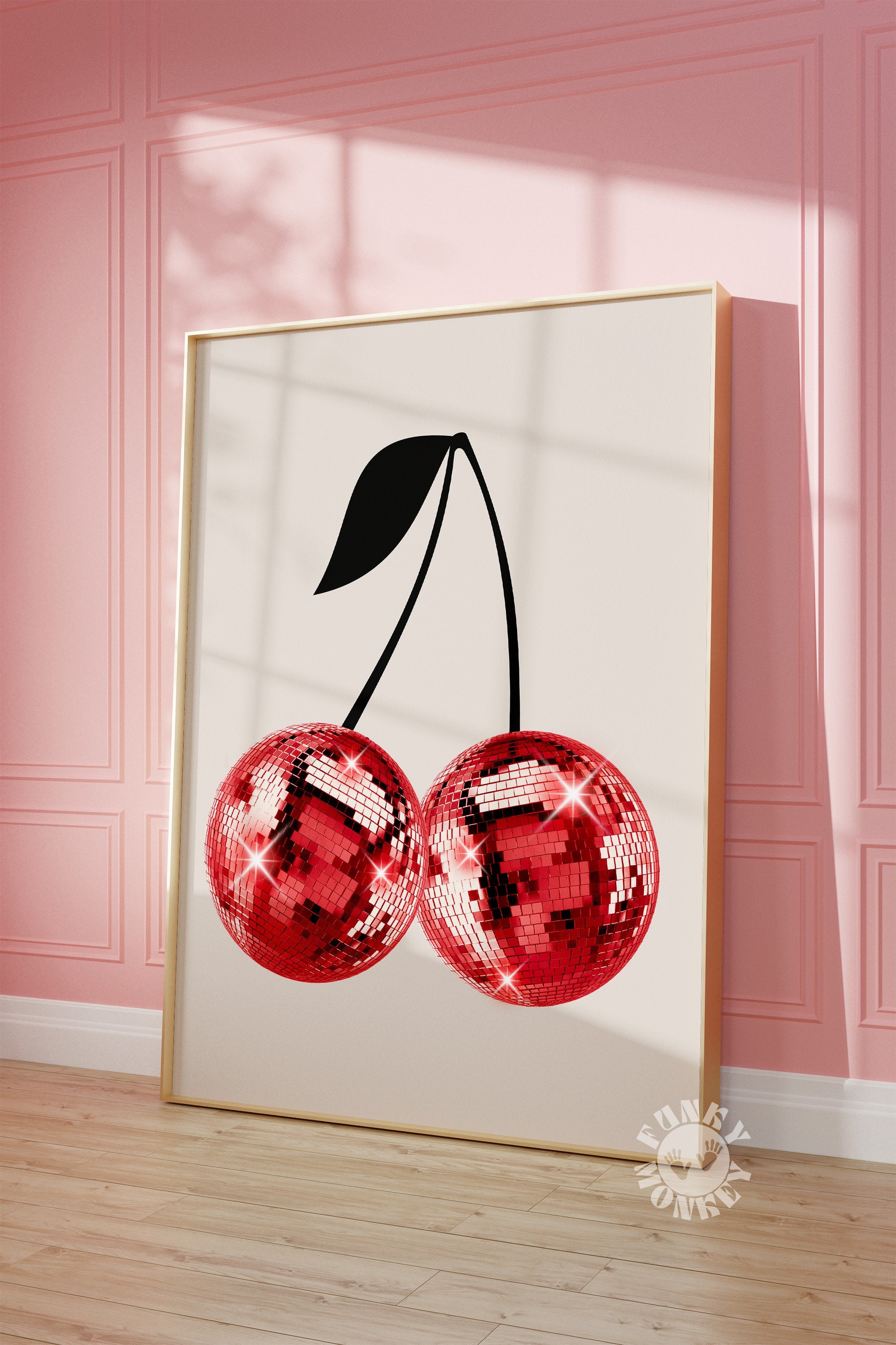 POSTER Retro Disco Ball Cherry Print, Trendy Wall Art Prints, Disco ...