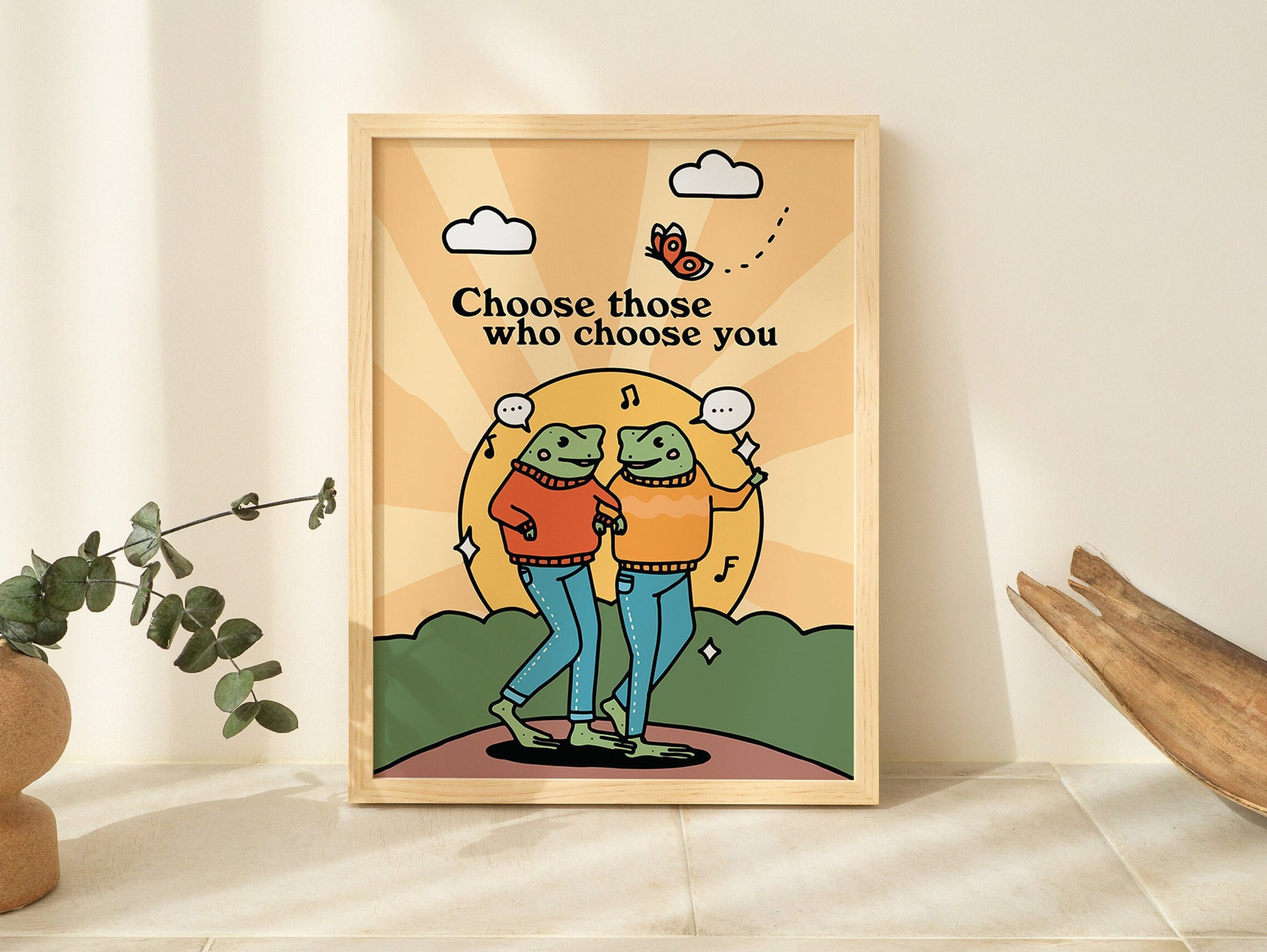 POSTER Retro Frog Friendship Print, Retro Frog Poster, Cute Quote Retro ...