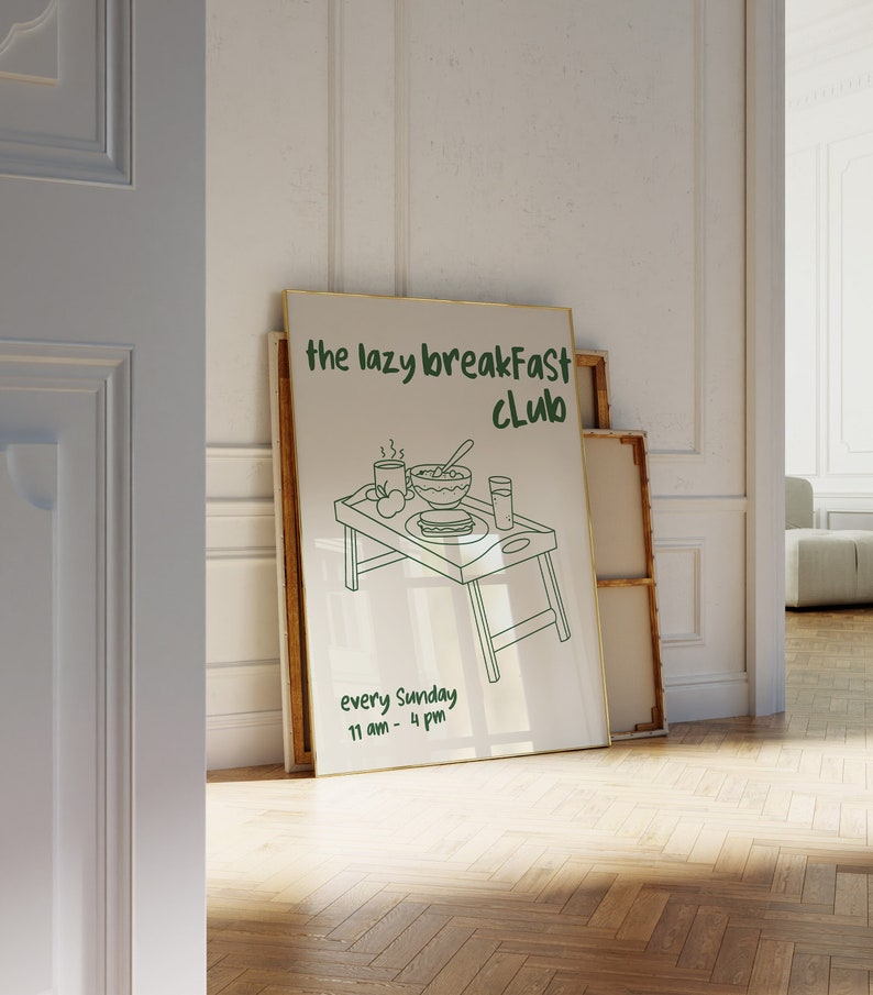POSTER Retro Kitchen Wall Art The Lazy Breakfast Club Print Mid Century ...